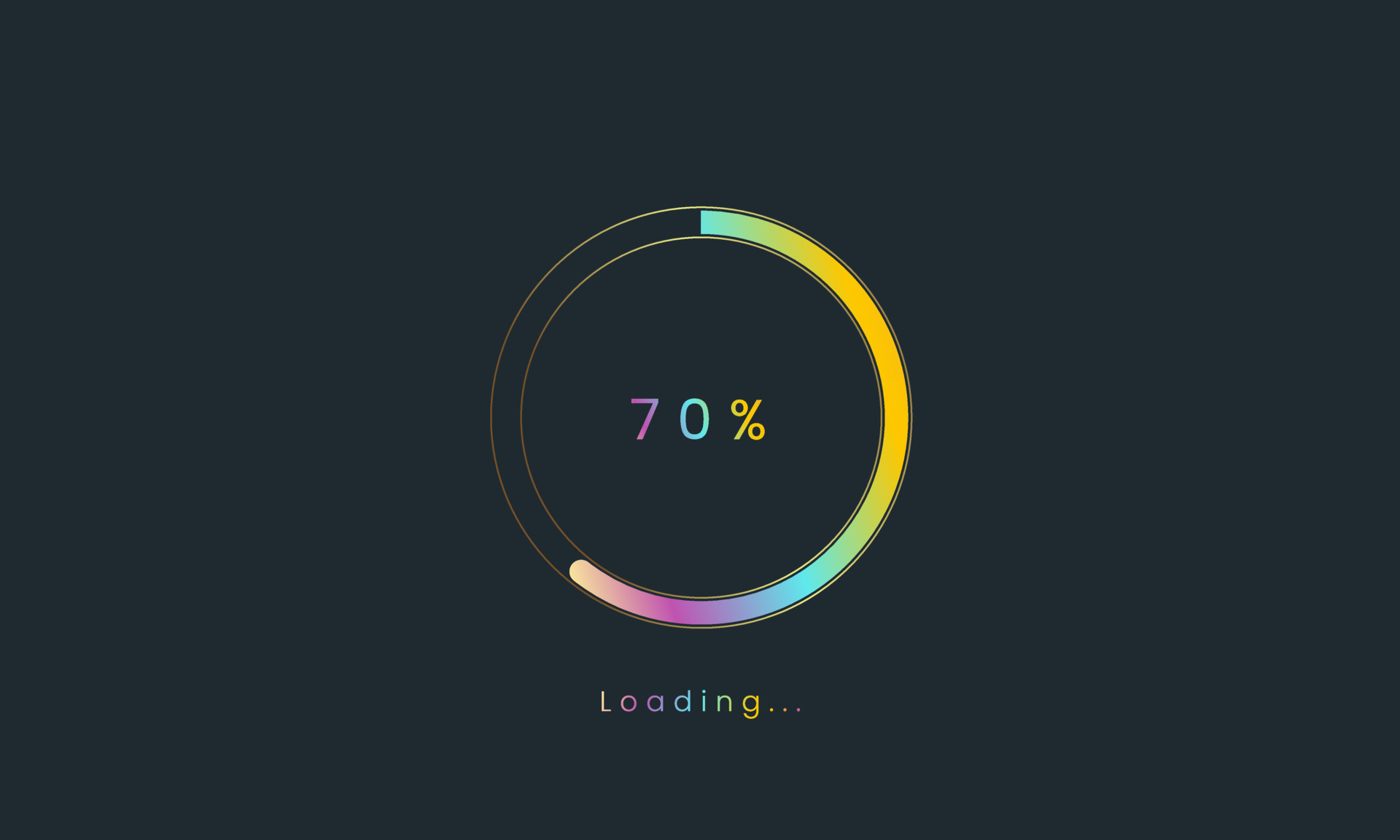 70 percent rainbow loading bar, uploading bar for user interface, colorful Futuristic loading ...