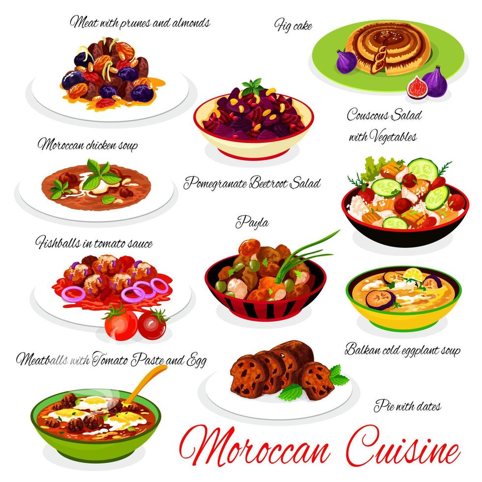Moroccan food, traditional cuisine menu dishes 16539698 Vector Art at ...