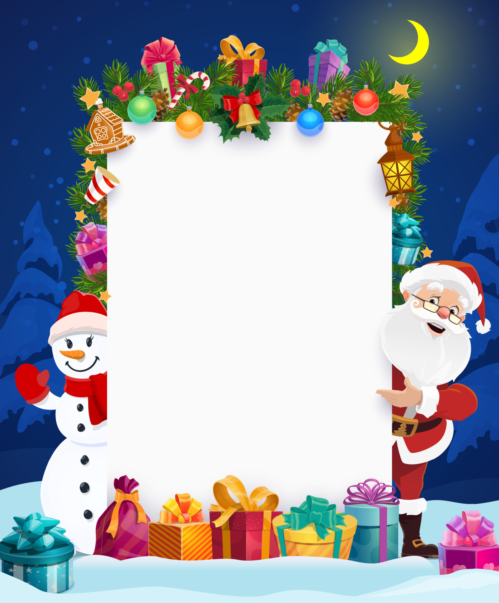 Santa Claus And Snowman With Blank Christmas Card 16539920 Vector Art At Vecteezy