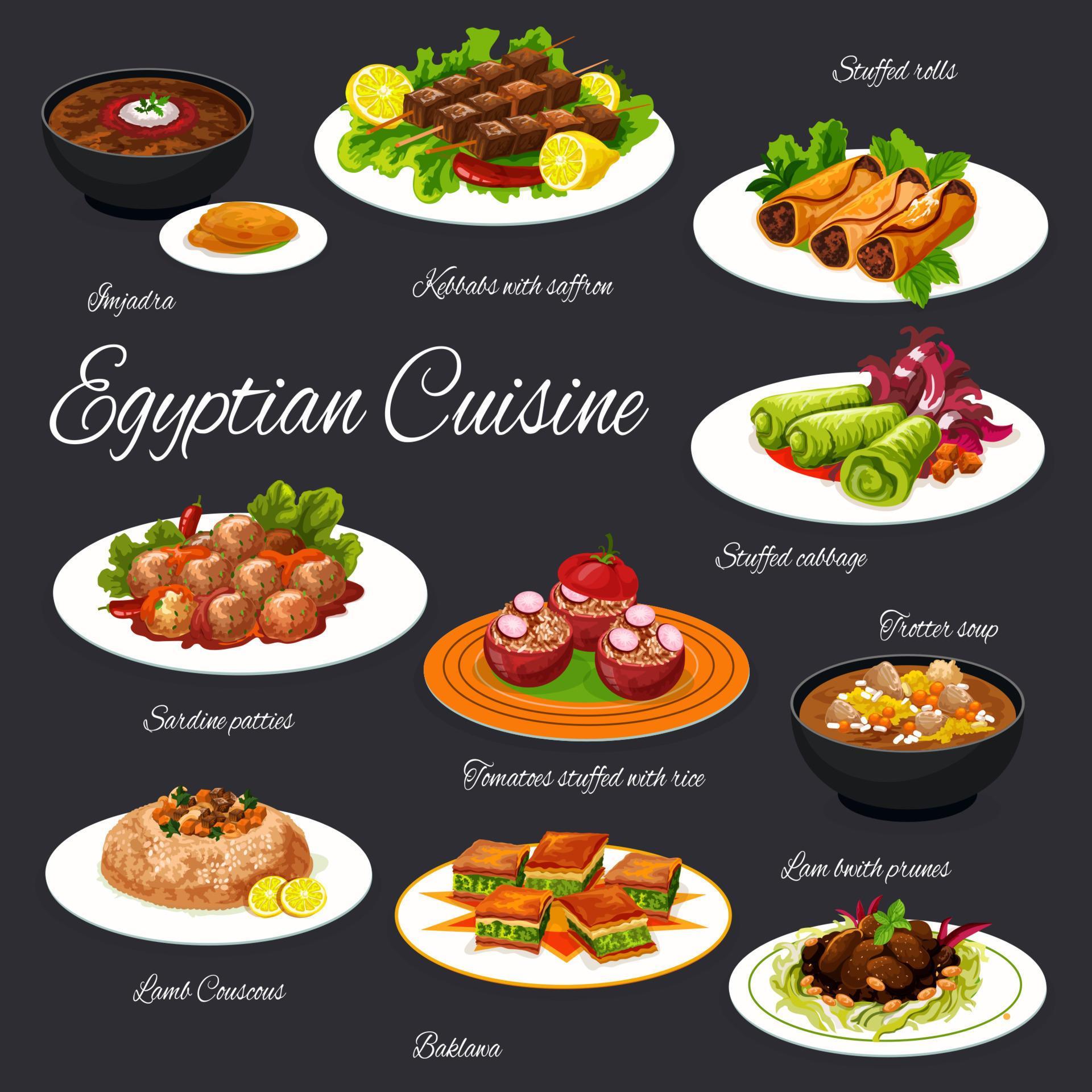 Egyptian cuisine food meals vector menu 16540264 Vector Art at Vecteezy