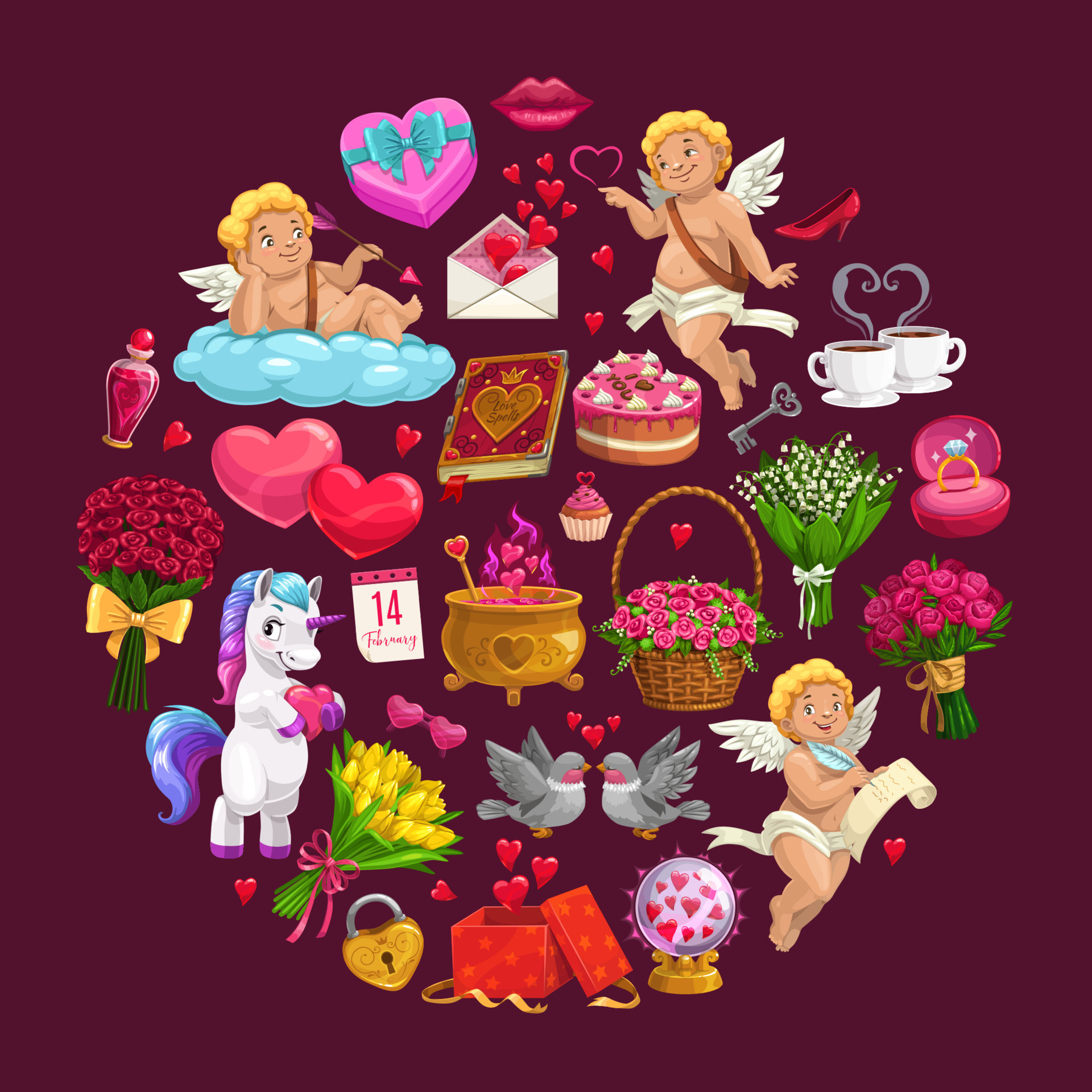 Valentines Day circle with hearts and Cupids 16540520 Vector Art at ...
