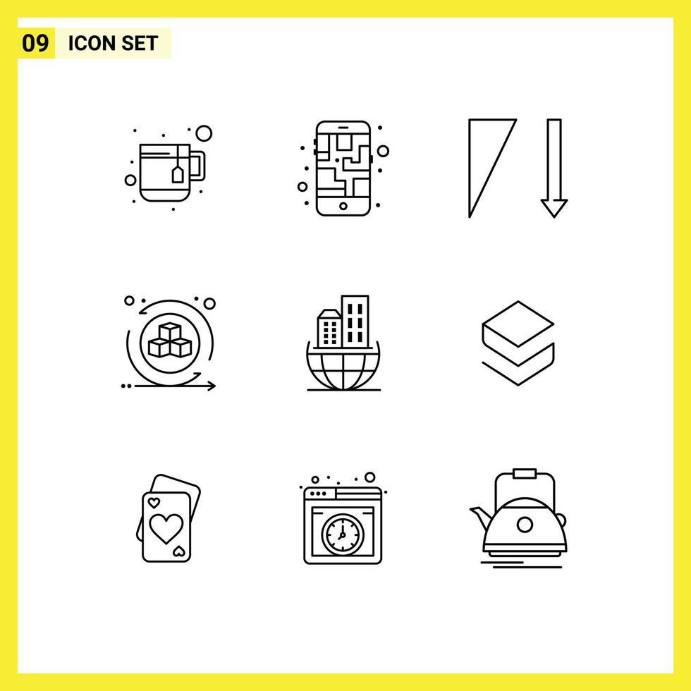 Mobile Interface Outline Set Of 9 Pictograms Of Sustainable Architecture Sort Global