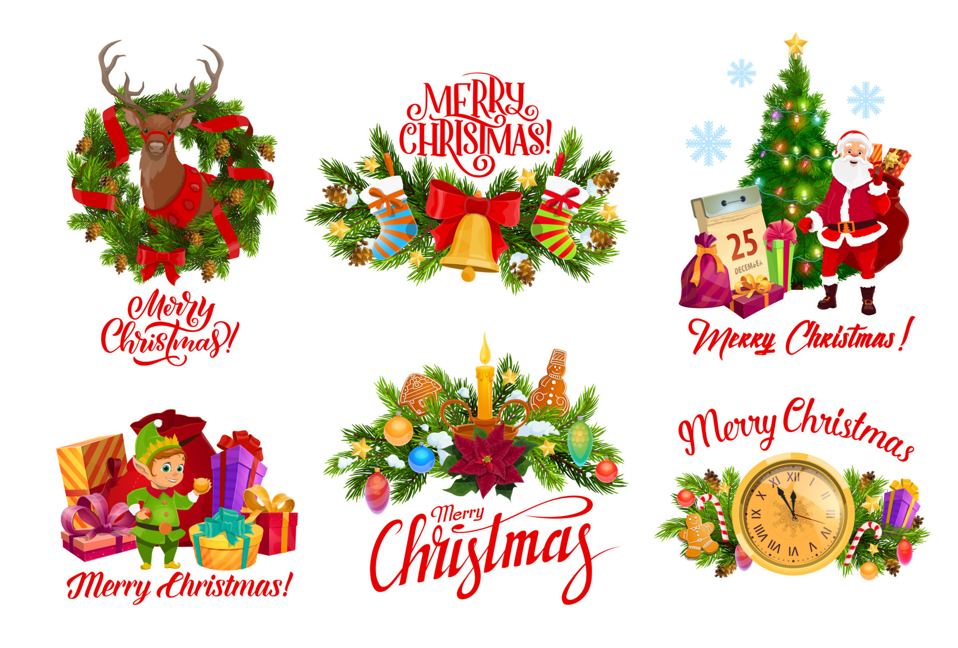 Merry Christmas Santa Gifts And Wreath Decorations 16544691 Vector Art merry-christmas-santa-gifts-and-wreath-decorations-16544691-vector-art