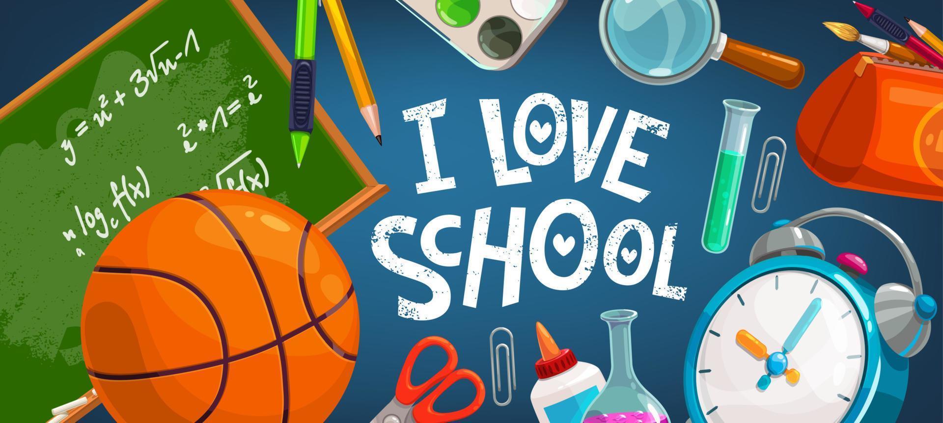 I love school vector poster with cartoon items 16545181 Vector Art at Vecteezy