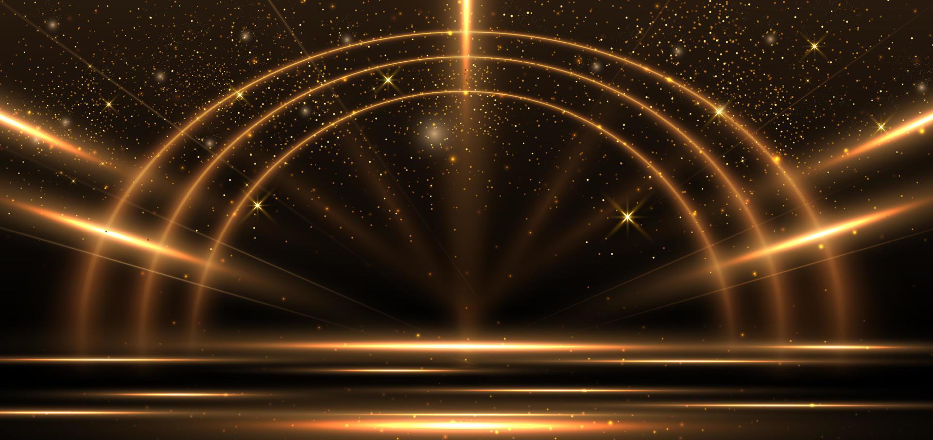 Elegant golden scene diagonal glowing with lighting effect sparkle on black background. Template ...