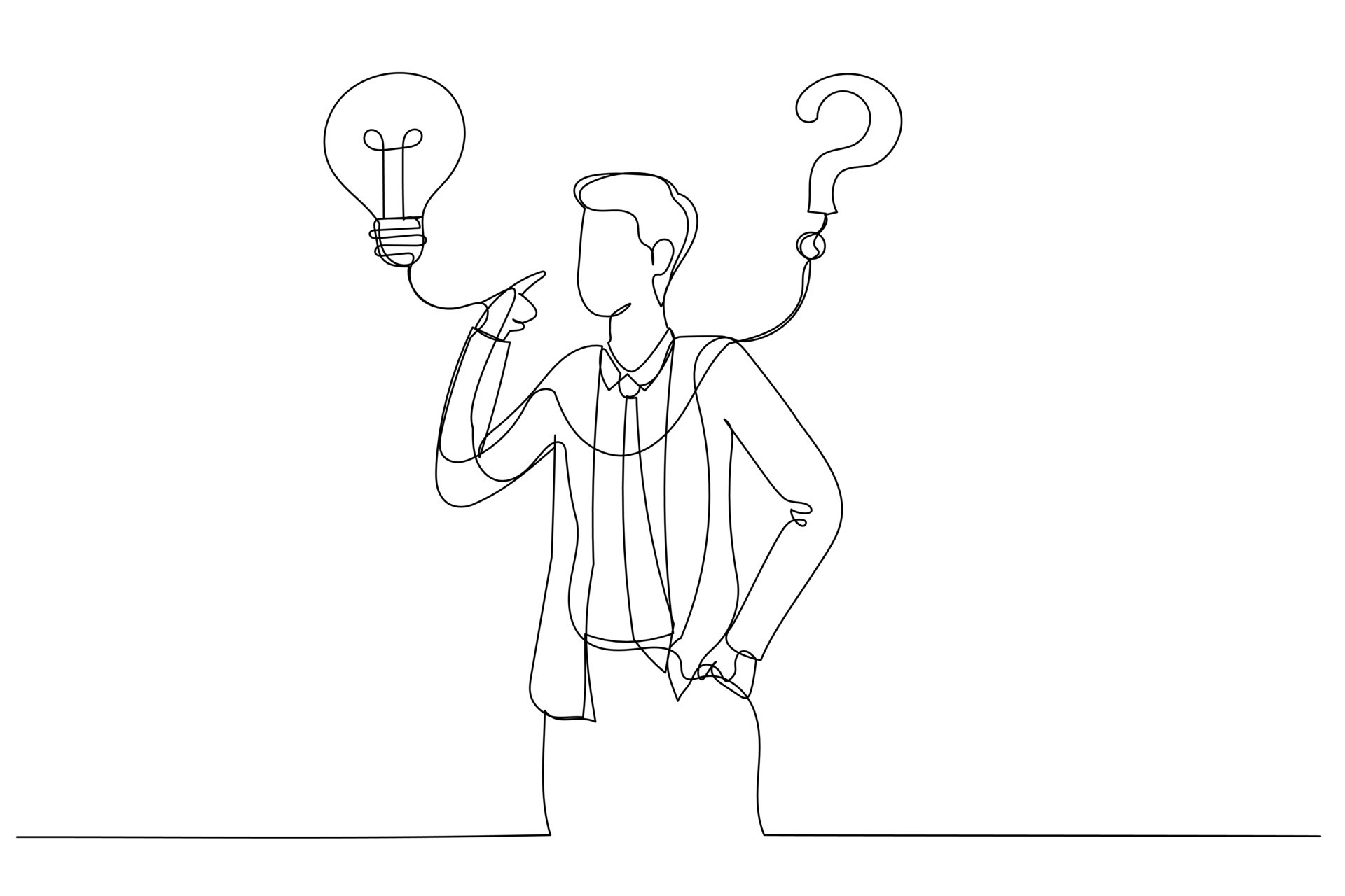 Drawing of businessman think of solution to solve problem with ...