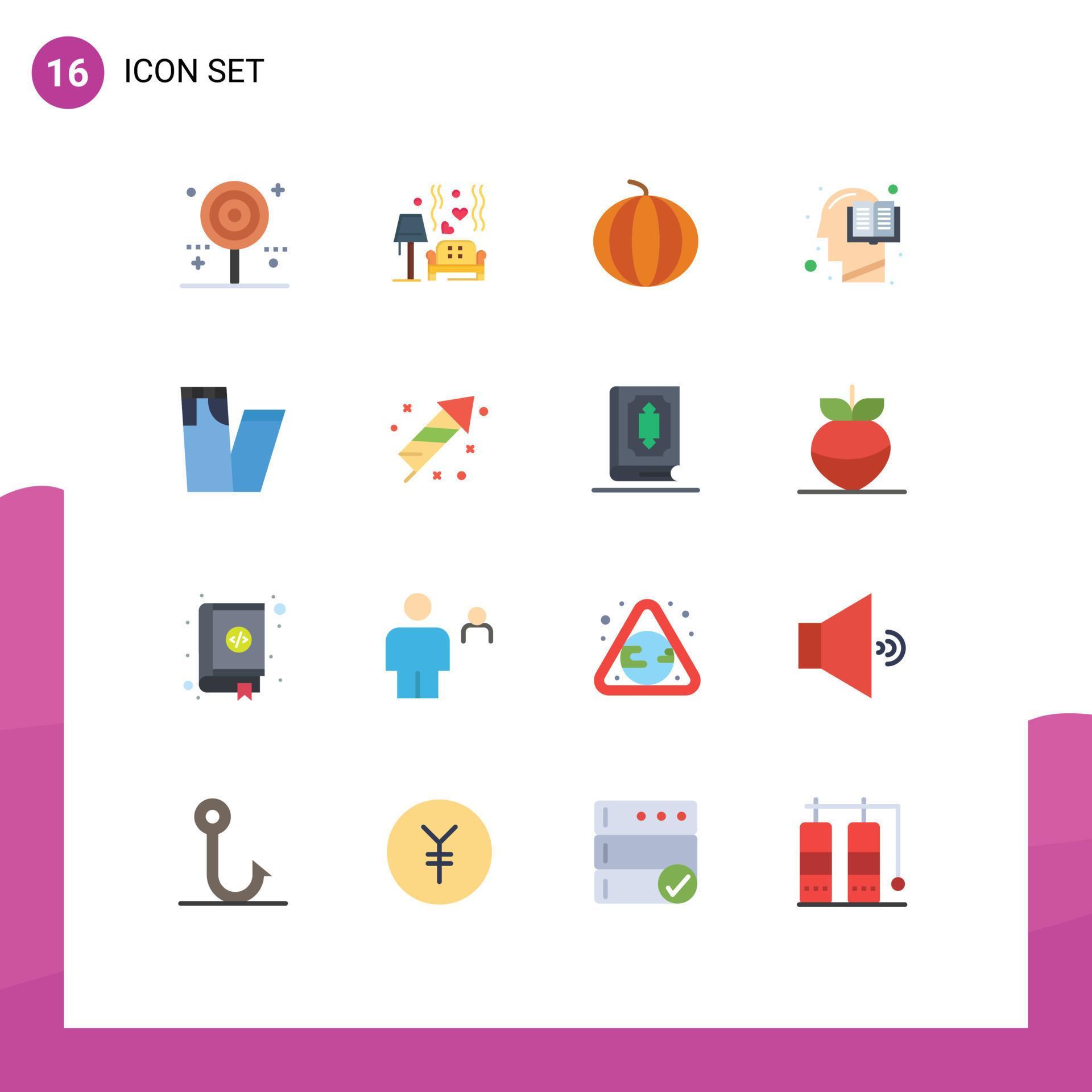 16 Universal Flat Colors Set For Web And Mobile Applications Human Education Heart Book Fruit