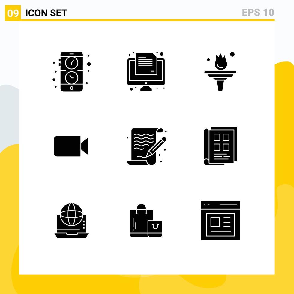Pictogram Set of 9 Simple Solid Glyphs of arts ui career basic camera ...