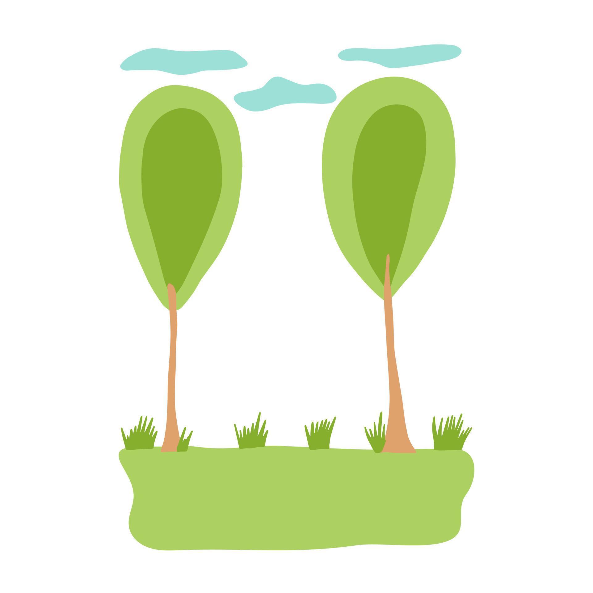 Flat style nature landscape background. Trees and green grass ...