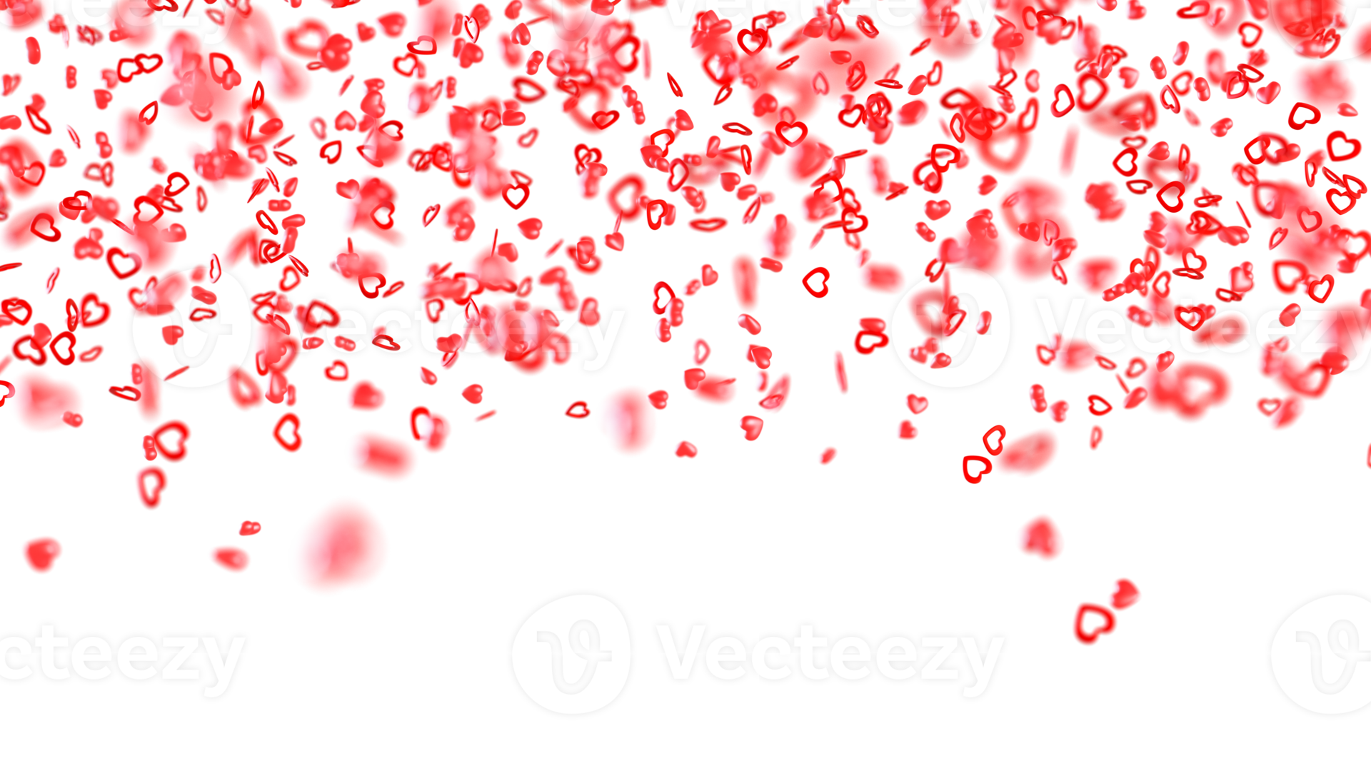 Falling red confetti on transparent background. Valentine's Day decoration. Small hearts. Love ...