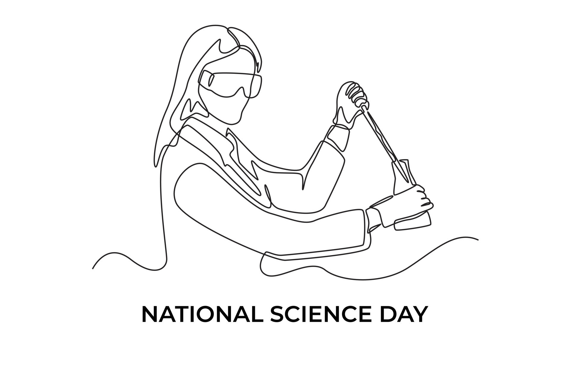 Single one line drawing young female scientist conducting experiment ...