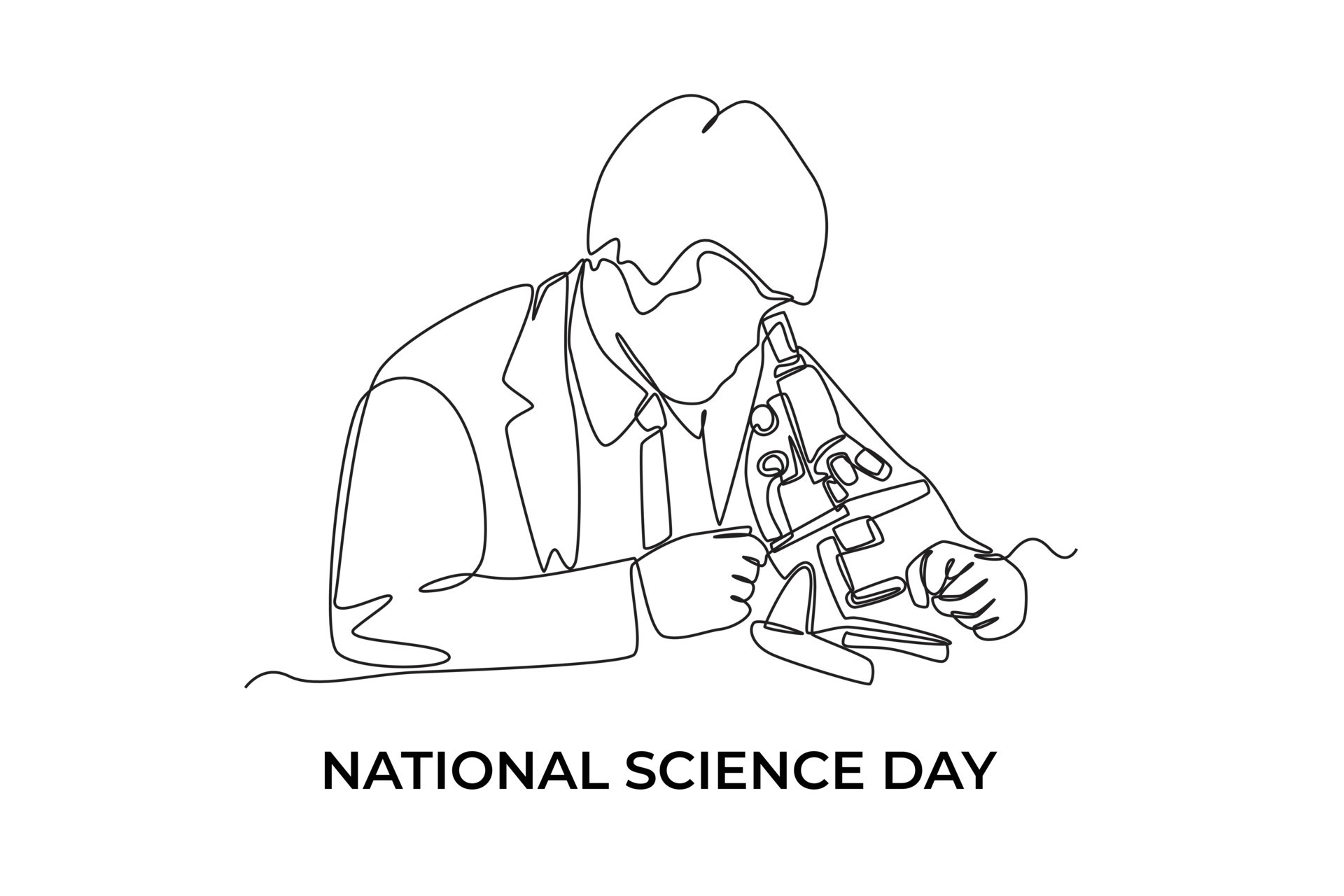 Single one line drawing young male scientist looking through a ...