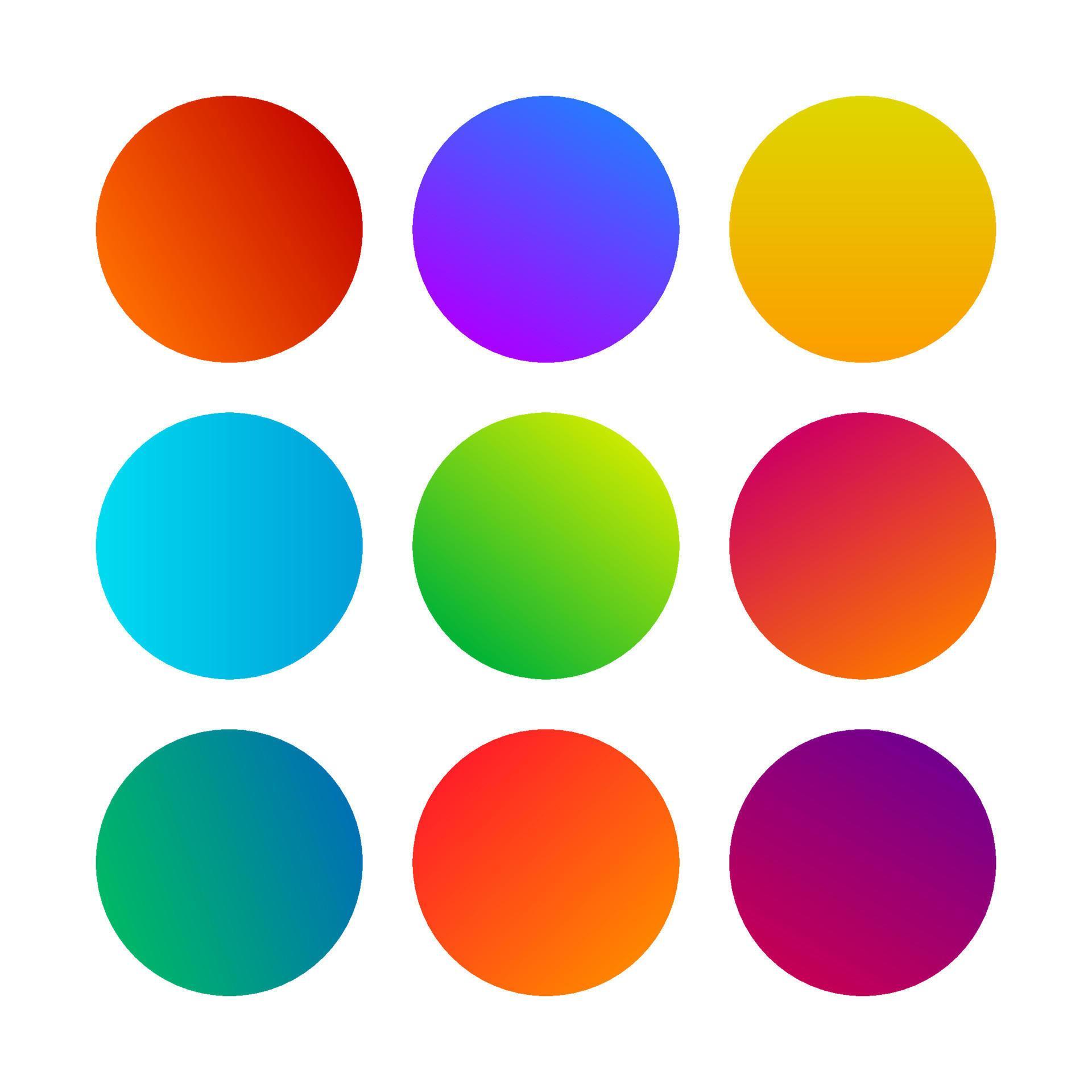 Round Gradients spheres. Set of nine trendy multicolored Gradients ...