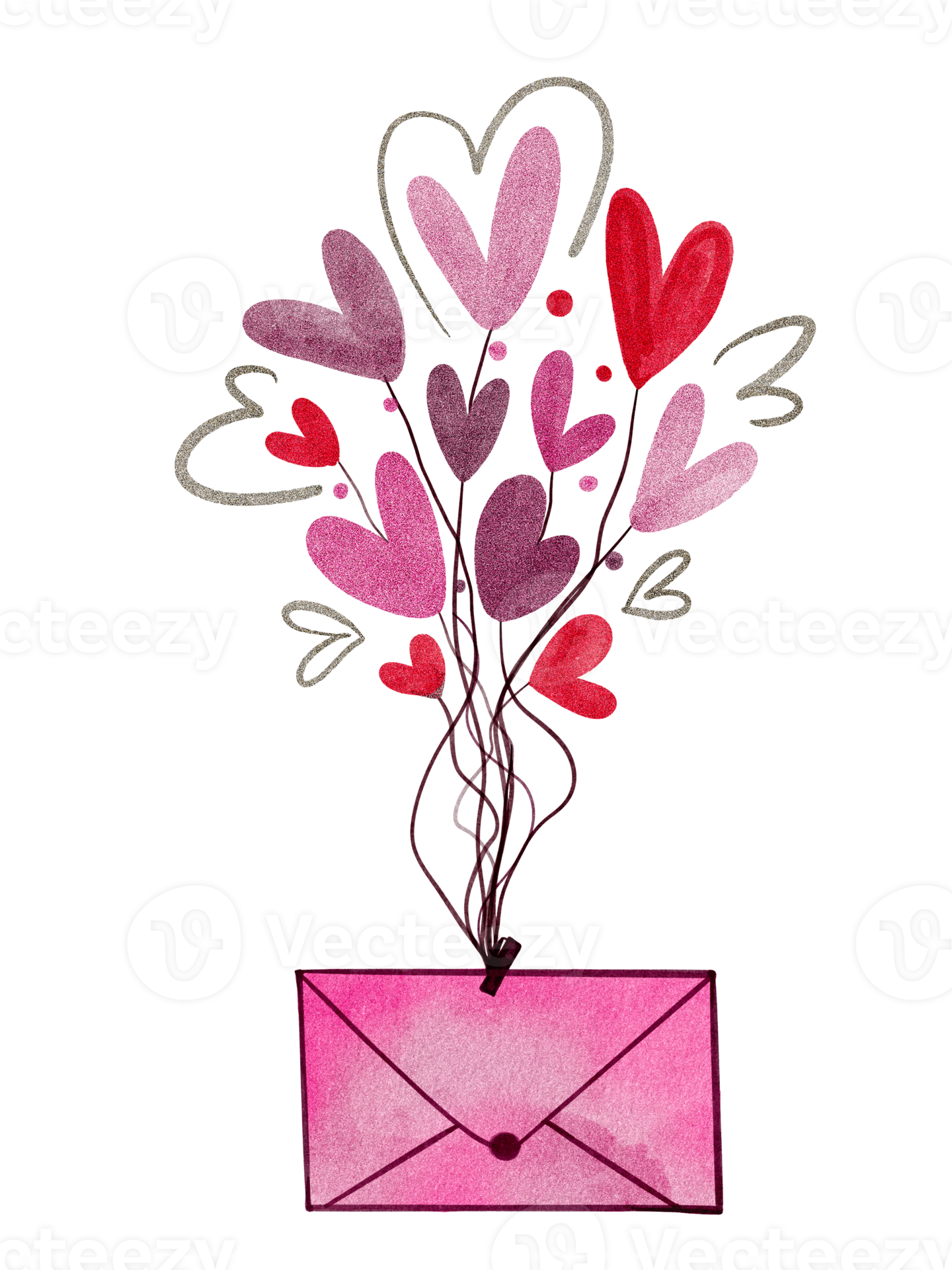 cute pink envelope with heart balloons illustration 16618283 PNG