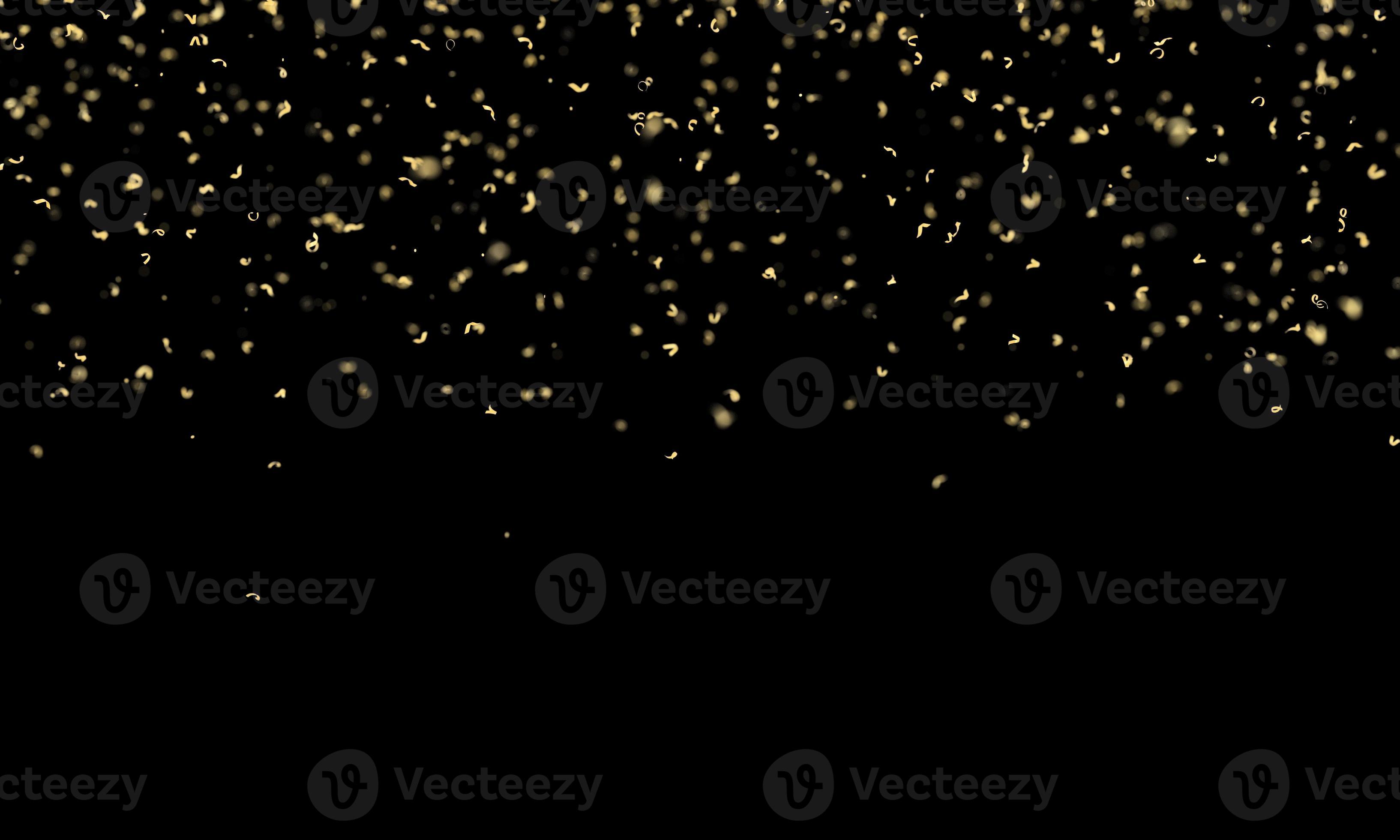Falling golden glitter confetti isolated on black background. Shiny particles. Party, Merry ...