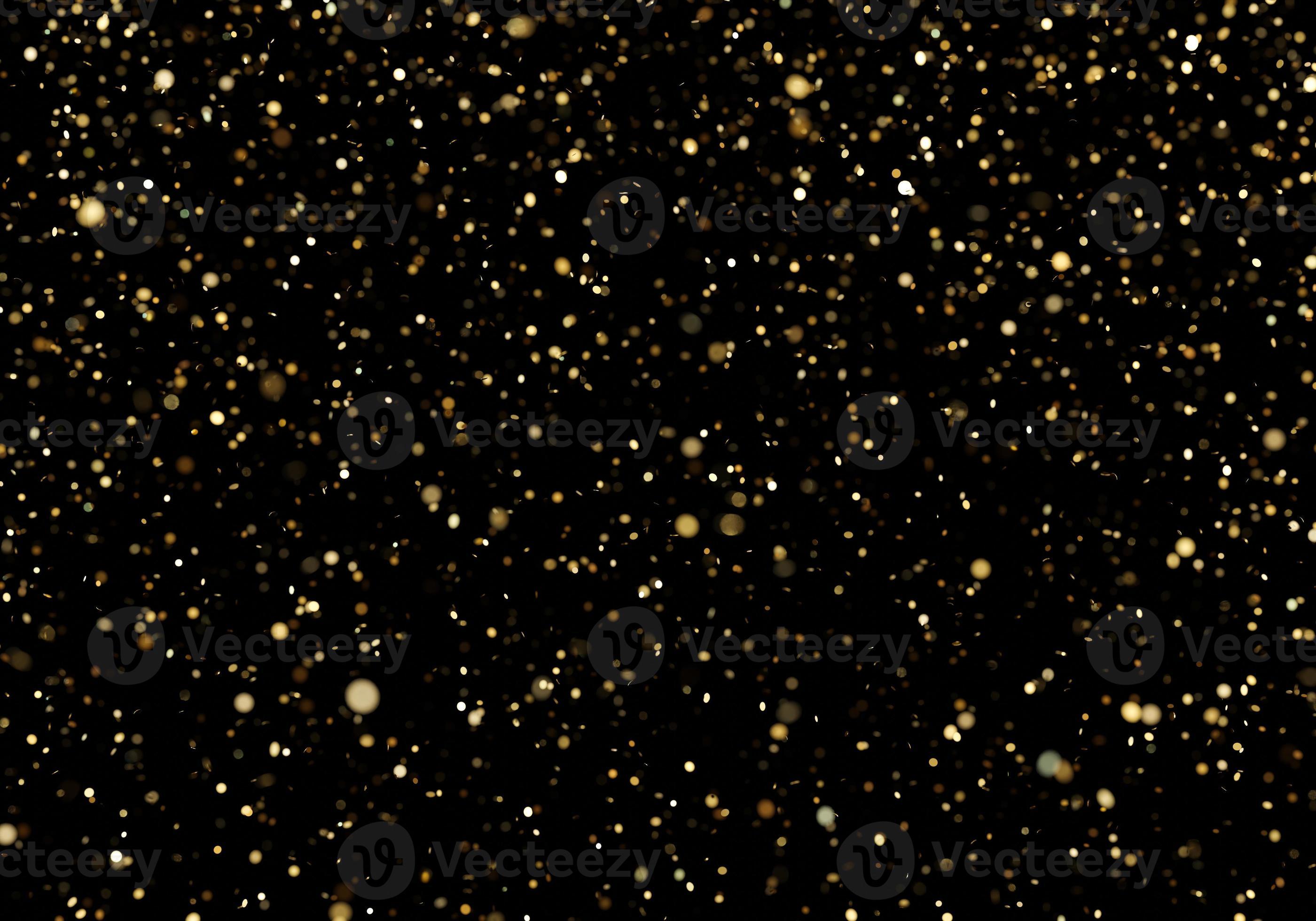 Falling golden glitter confetti isolated on black background. Shiny particles. Party, Merry ...