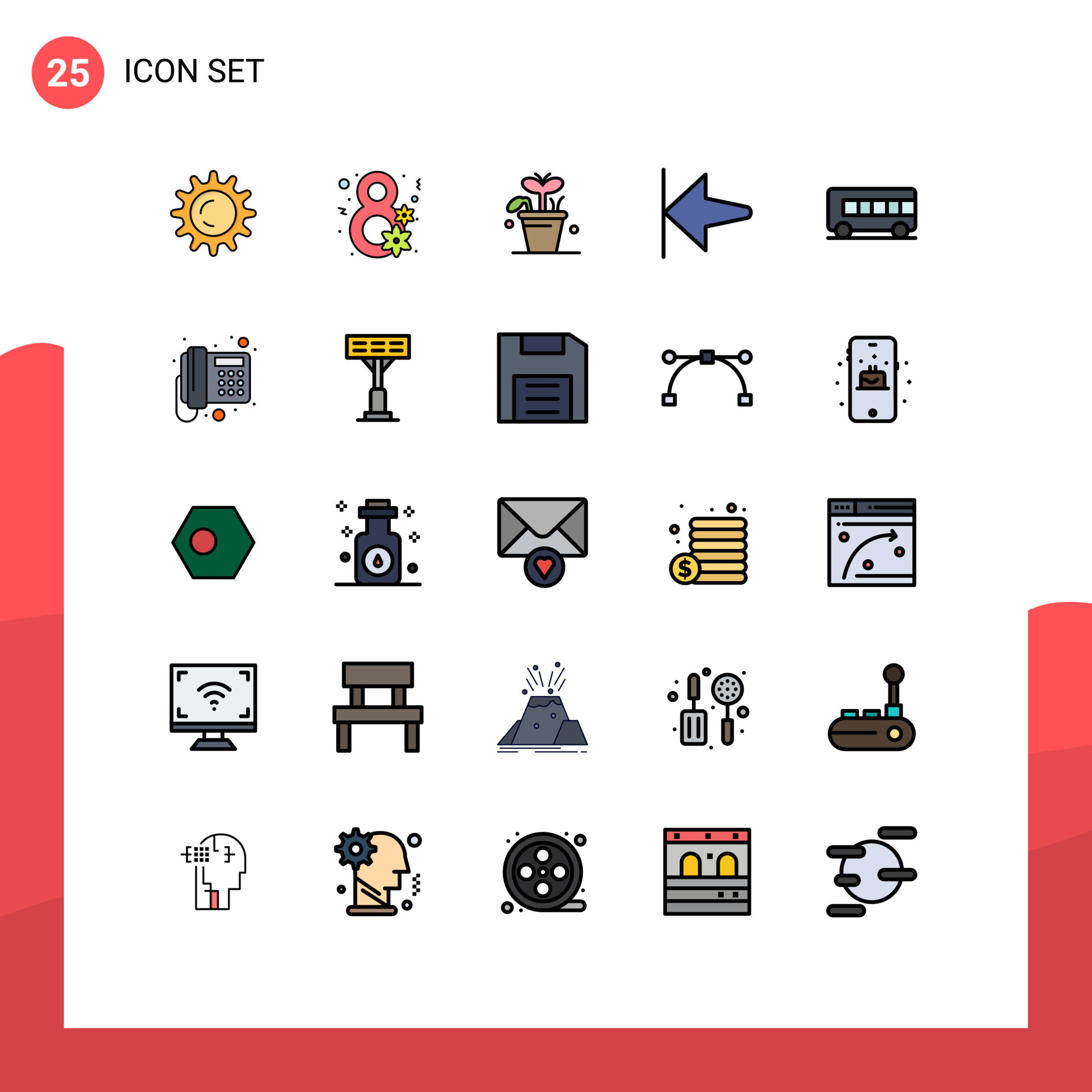 Set Of 25 Modern Ui Icons Symbols Signs For Communication Transport Leaf Bus Home Editable