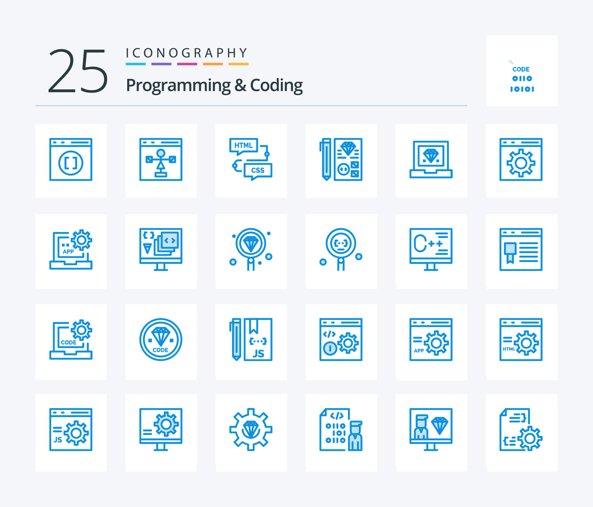 Programming And Coding 25 Blue Color Icon Pack Including Development Coding Flowchart