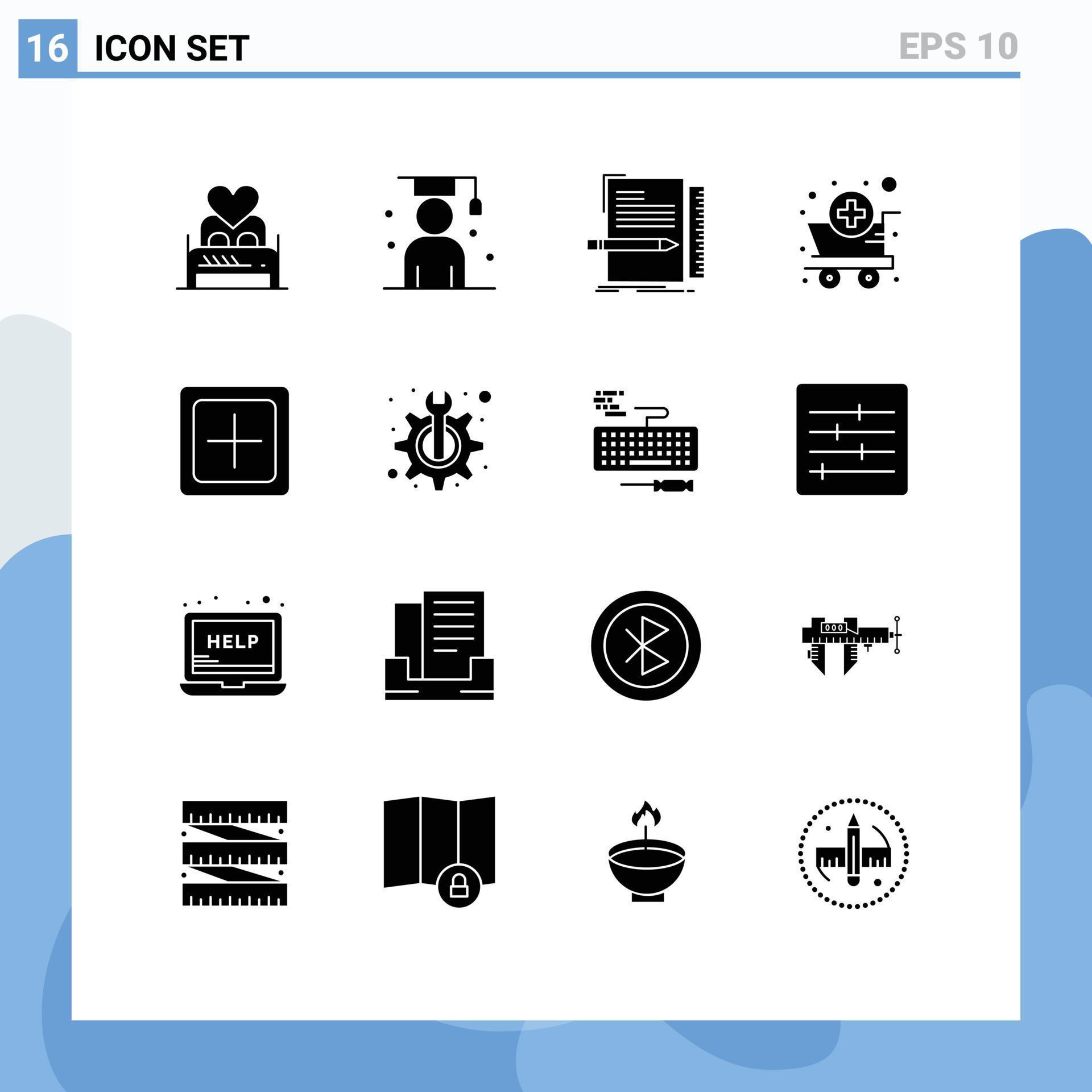 16 Universal Solid Glyph Signs Symbols of medical script graduation ...