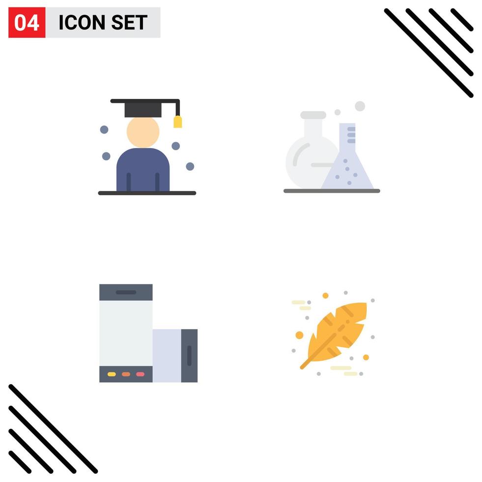 Set of 4 Modern UI Icons Symbols Signs for avatar device scholar flask ...