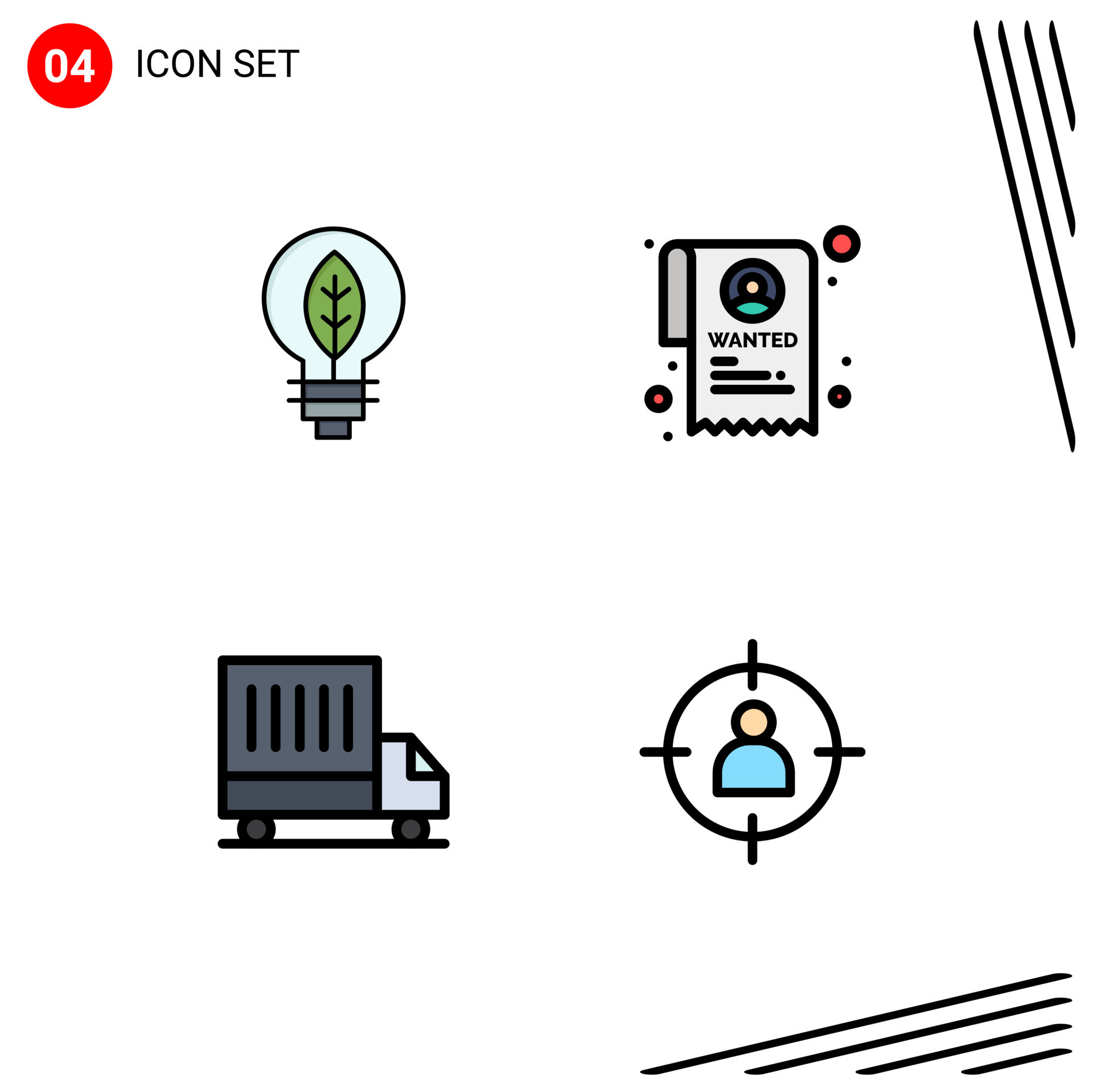 User Interface Pack Of 4 Basic Filledline Flat Colors Of Nature Van Bulb Wanted Man Editable