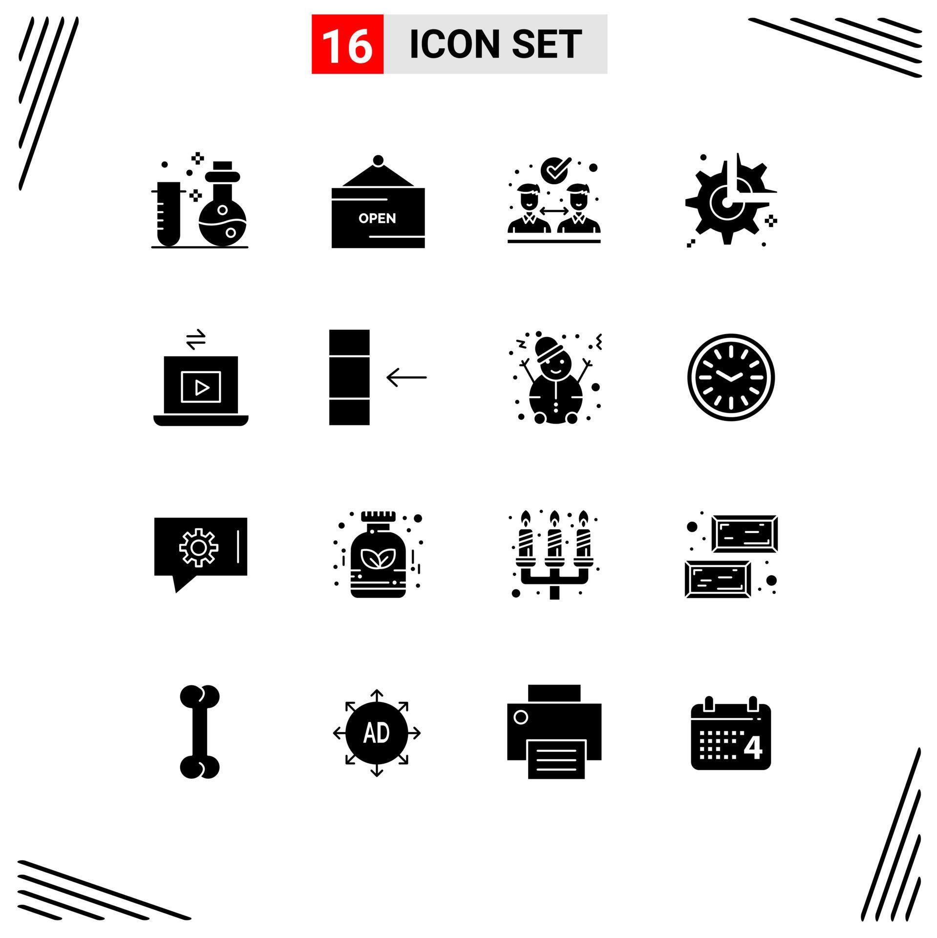User Interface Pack Of 16 Basic Solid Glyphs Of Video Configuration Agreement Break Cog Editable