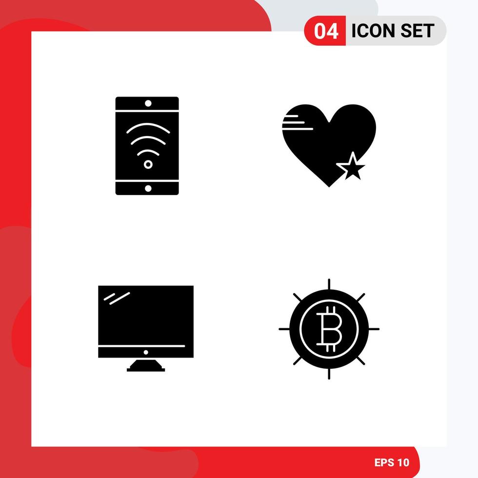 Set of 4 Vector Solid Glyphs on Grid for mobile monitor star like imac Editable Vector Design ...