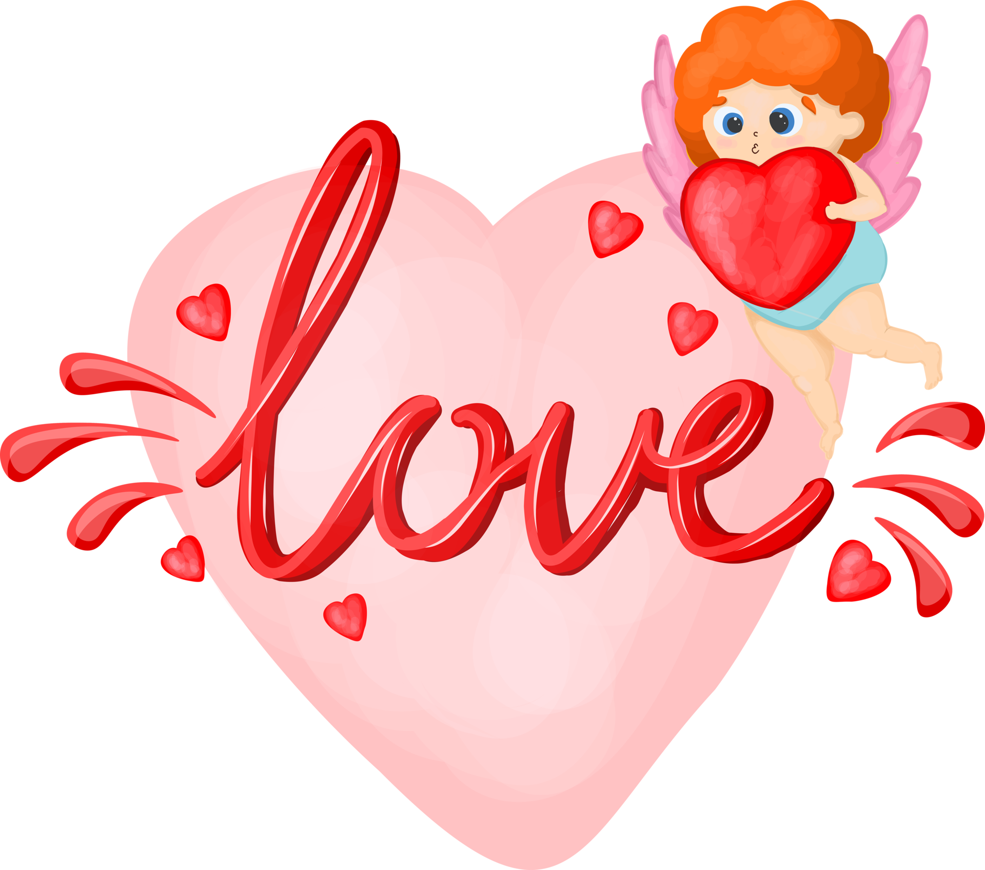 Pegatina De Cupido Con Corazones Y Decoración Romántica Feliz Dia De