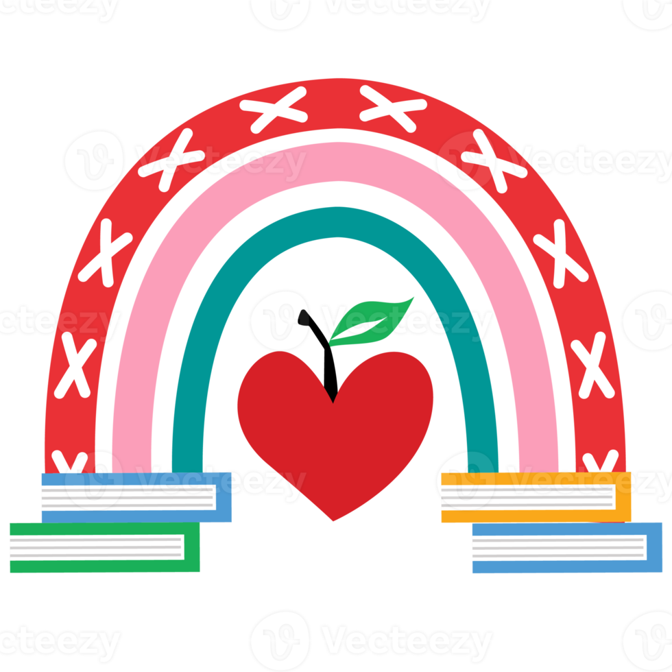 Teacher rainbow school. Rainbow with red apple 16637873 PNG