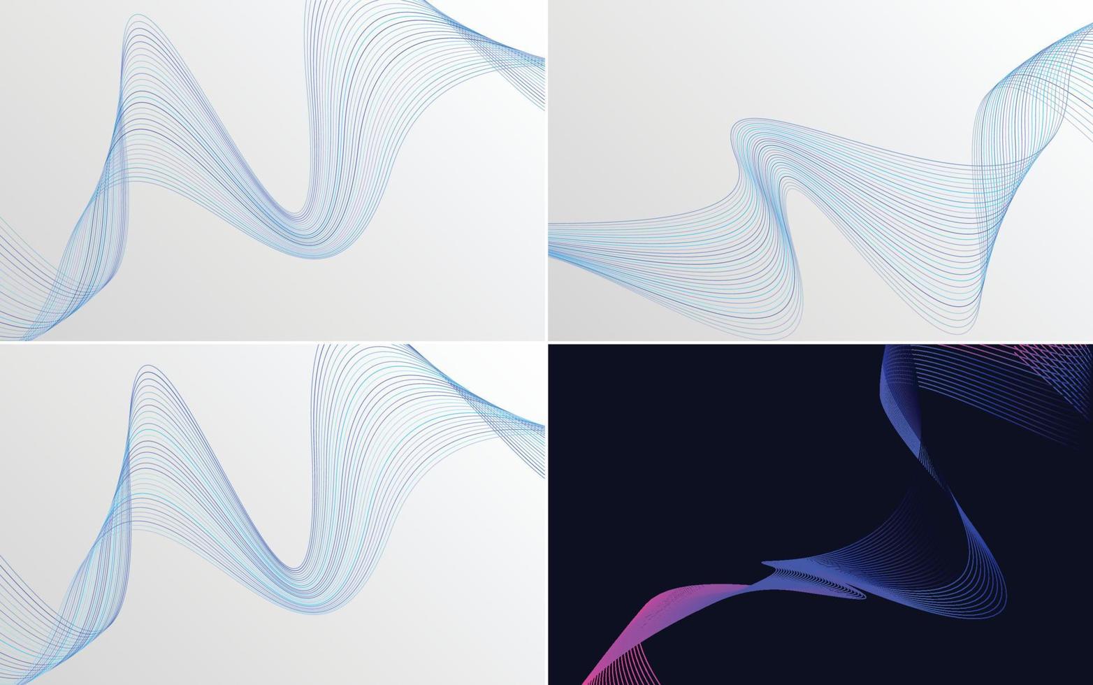 Set of 4 geometric wave pattern background Abstract waving line ...