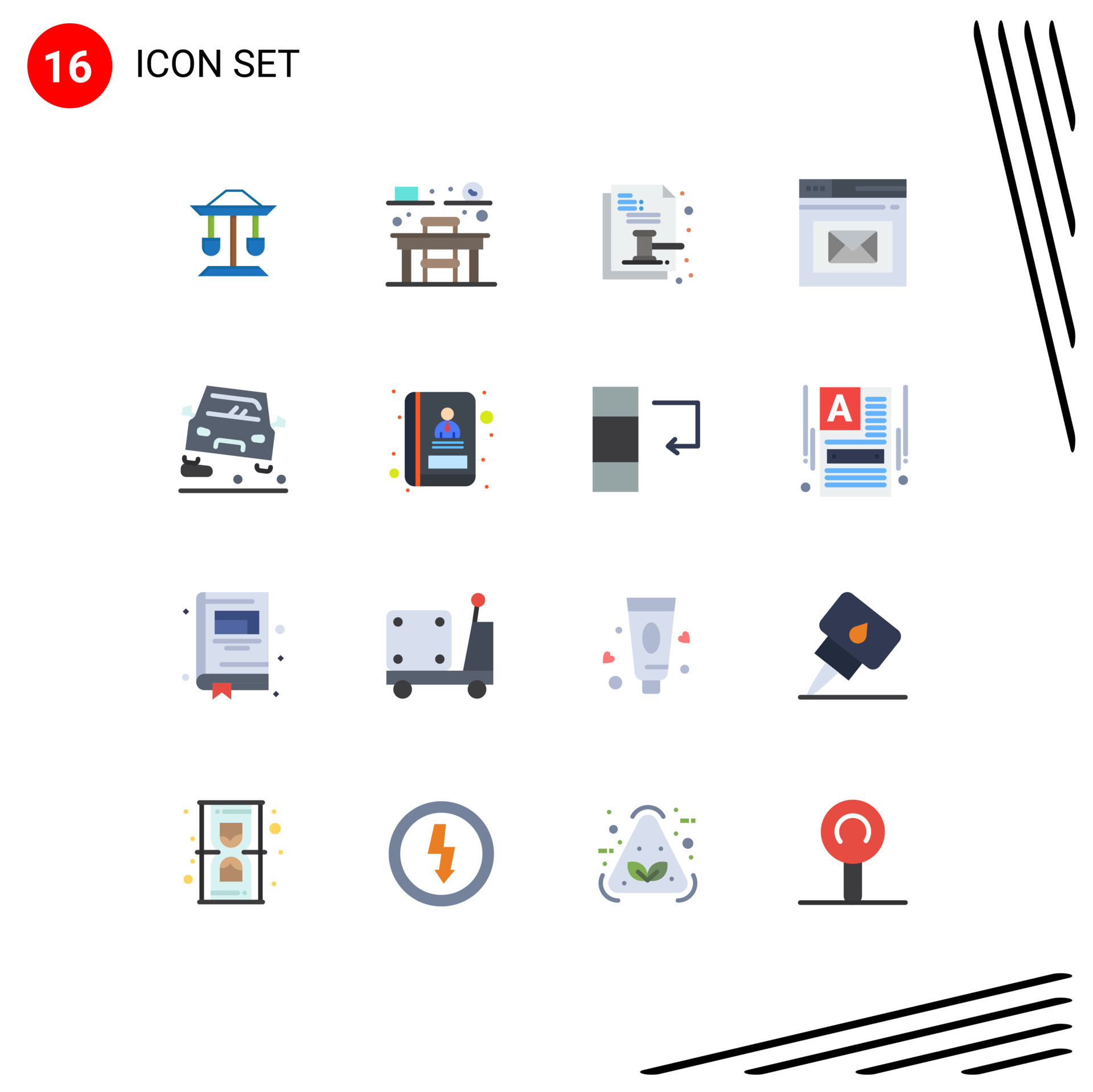 Set of 16 Modern UI Icons Symbols Signs for overtaking page auction paper mail browser Editable ...