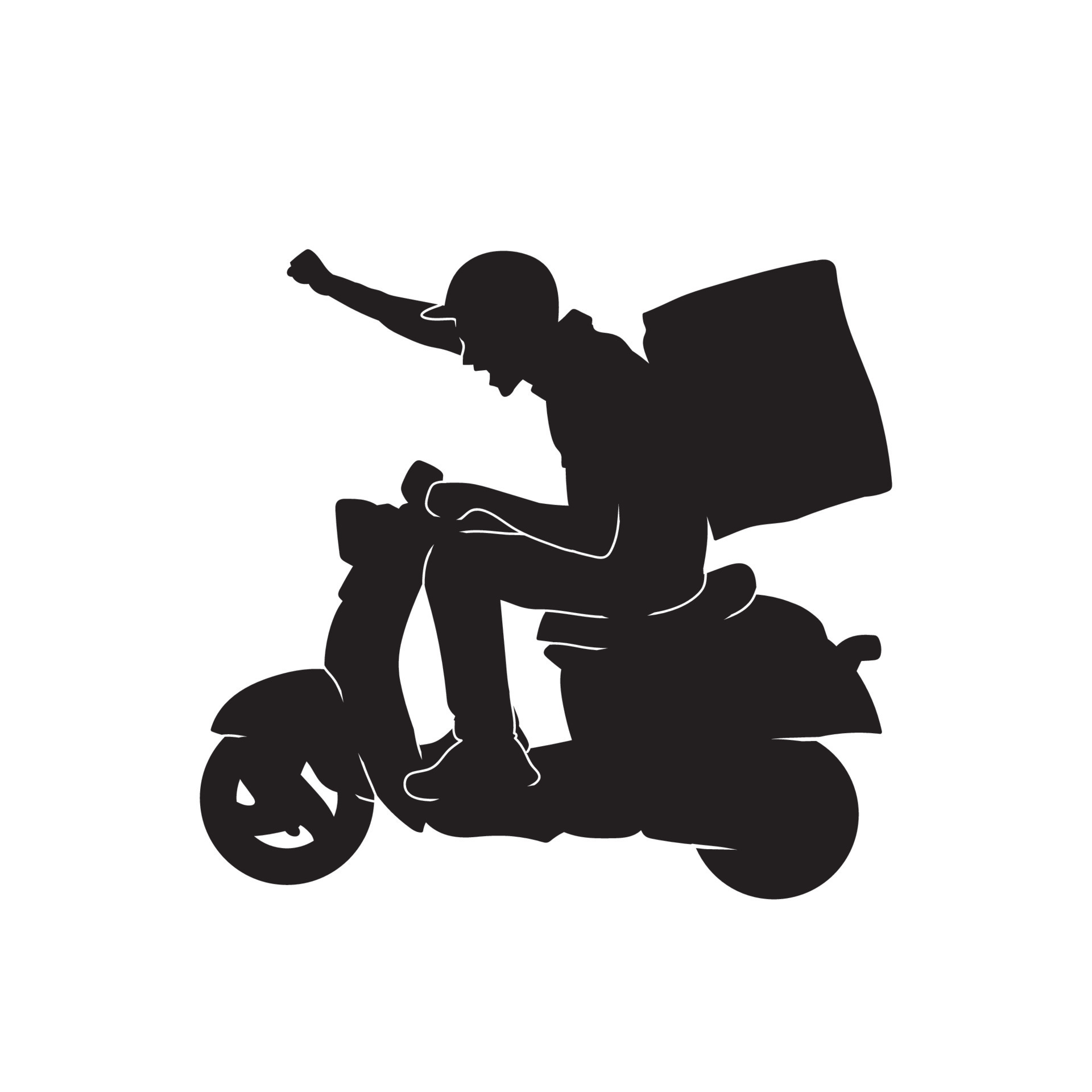 silueta de un repartidor que monta un vehículo de moto scooter. silueta ... silueta de un repartidor que monta un vehículo de moto scooter. silueta ...