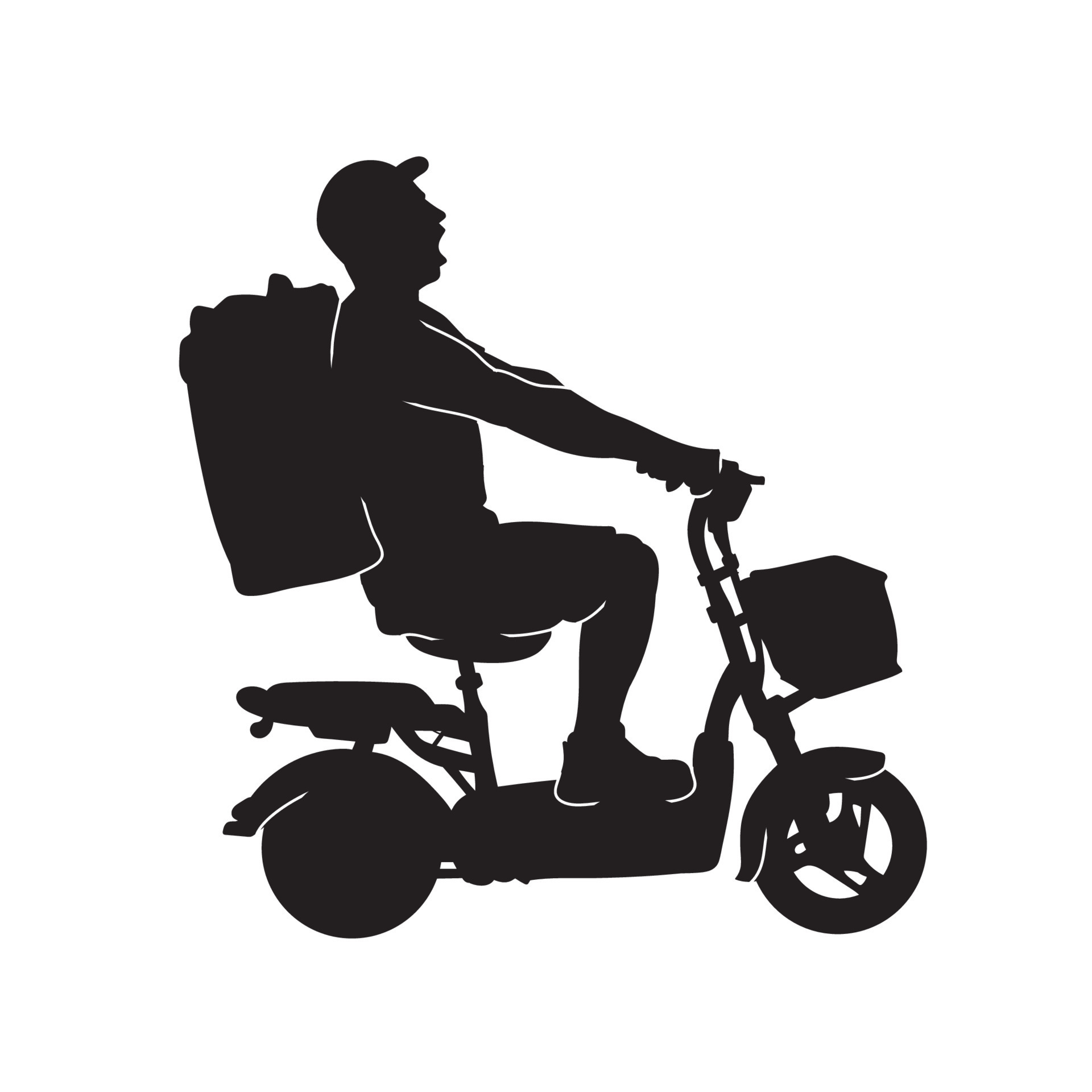 silueta de un repartidor que monta un vehículo de moto eléctrica ... silueta de un repartidor que monta un vehículo de moto eléctrica ...