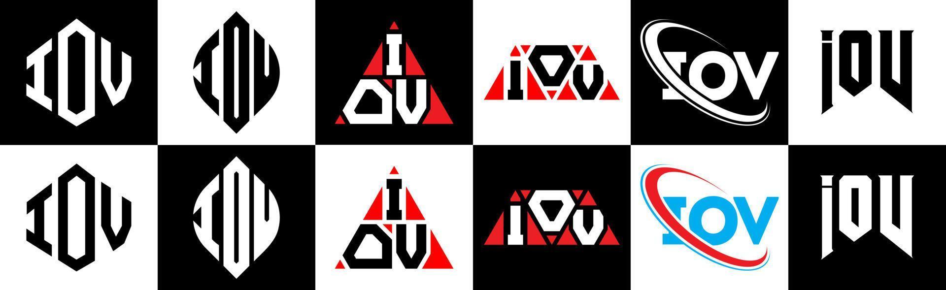 IOV letter logo design in six style. IOV polygon, circle, triangle, hexagon, flat and simple ...