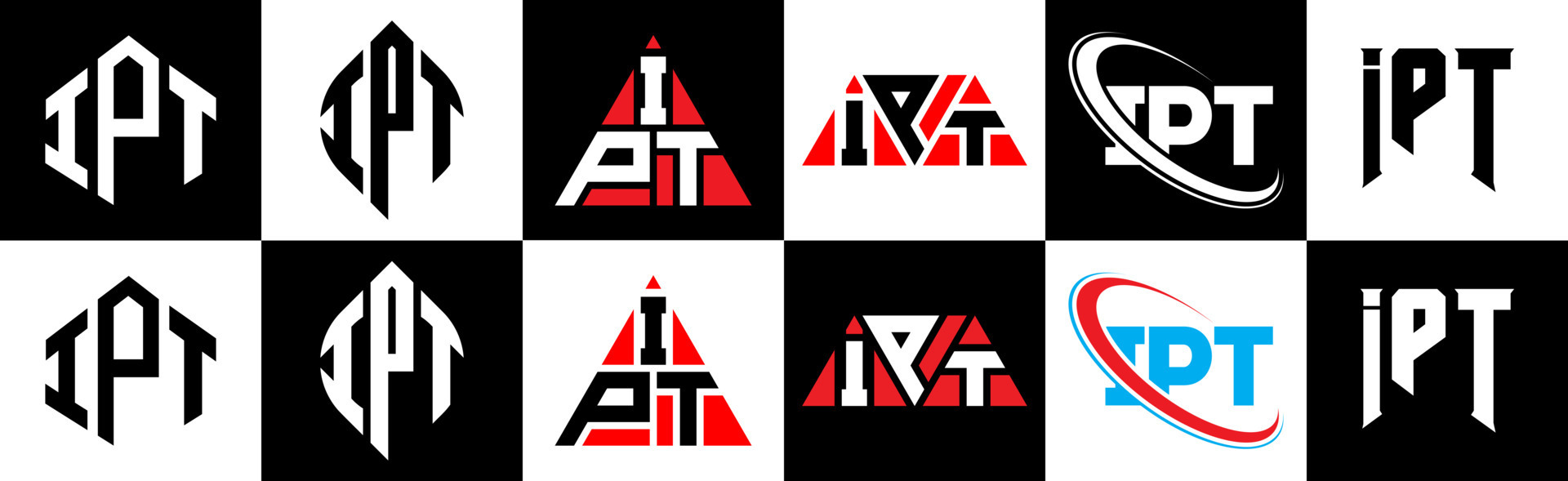 IPT letter logo design in six style. IPT polygon, circle, triangle, hexagon, flat and simple ...