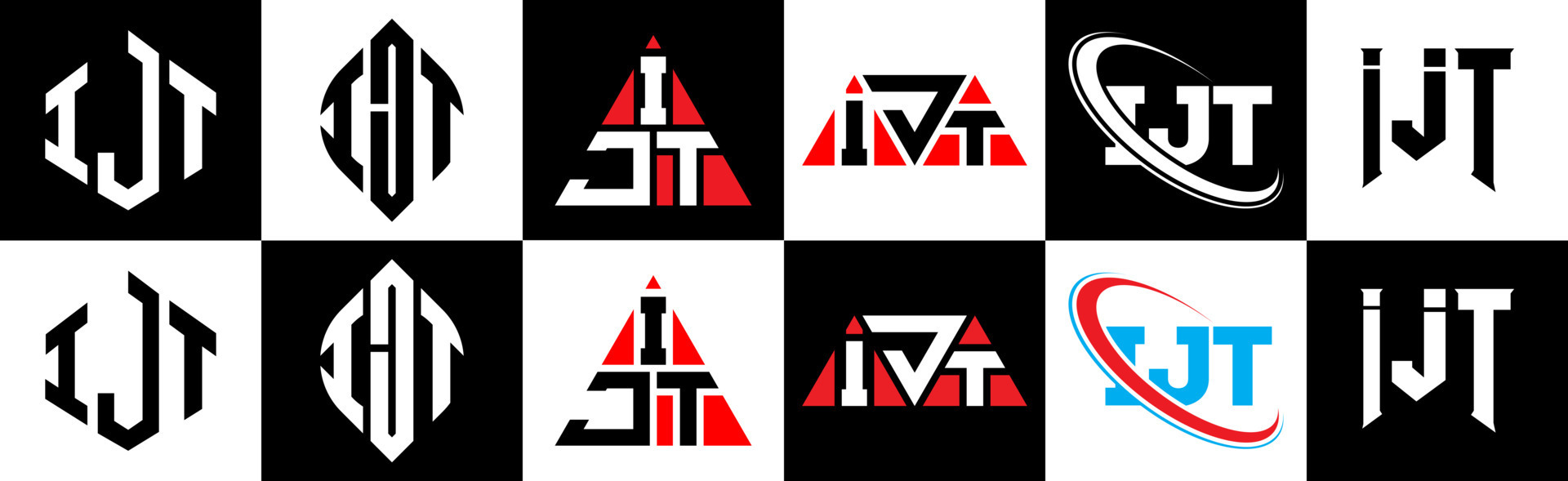 IJT letter logo design in six style. IJT polygon, circle, triangle, hexagon, flat and simple ...