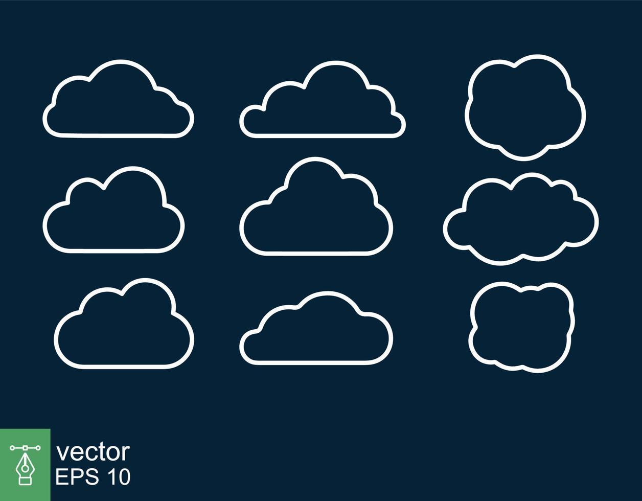 nubes blancas sobre fondo oscuro. estilo de esquema simple. iconos de banner elementos de diseño ...