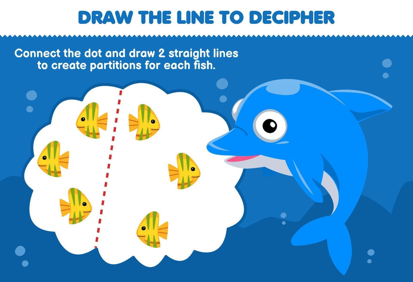 Juego Educativo Para Niños Ayuda A Los Delfines A Dibujar Las Líneas Para Separar Cada Pez