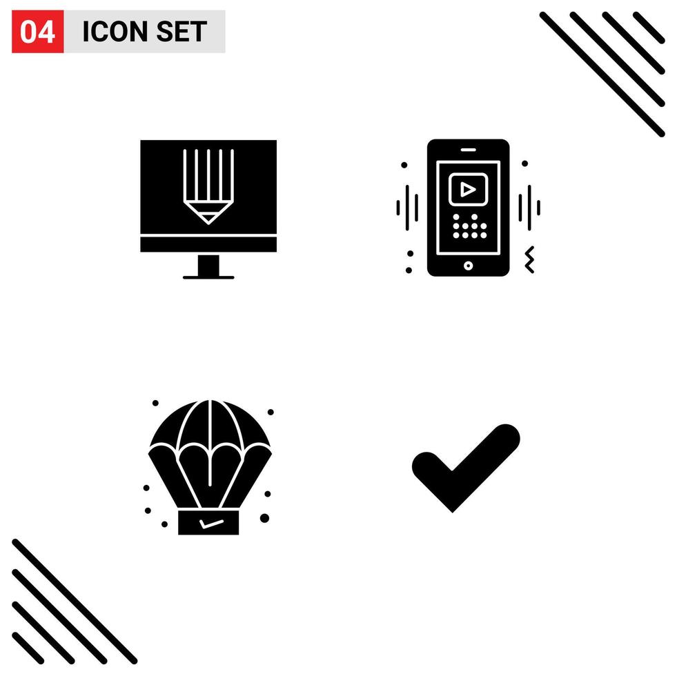 Mobile Interface Solid Glyph Set of 4 Pictograms of coding mobile ...
