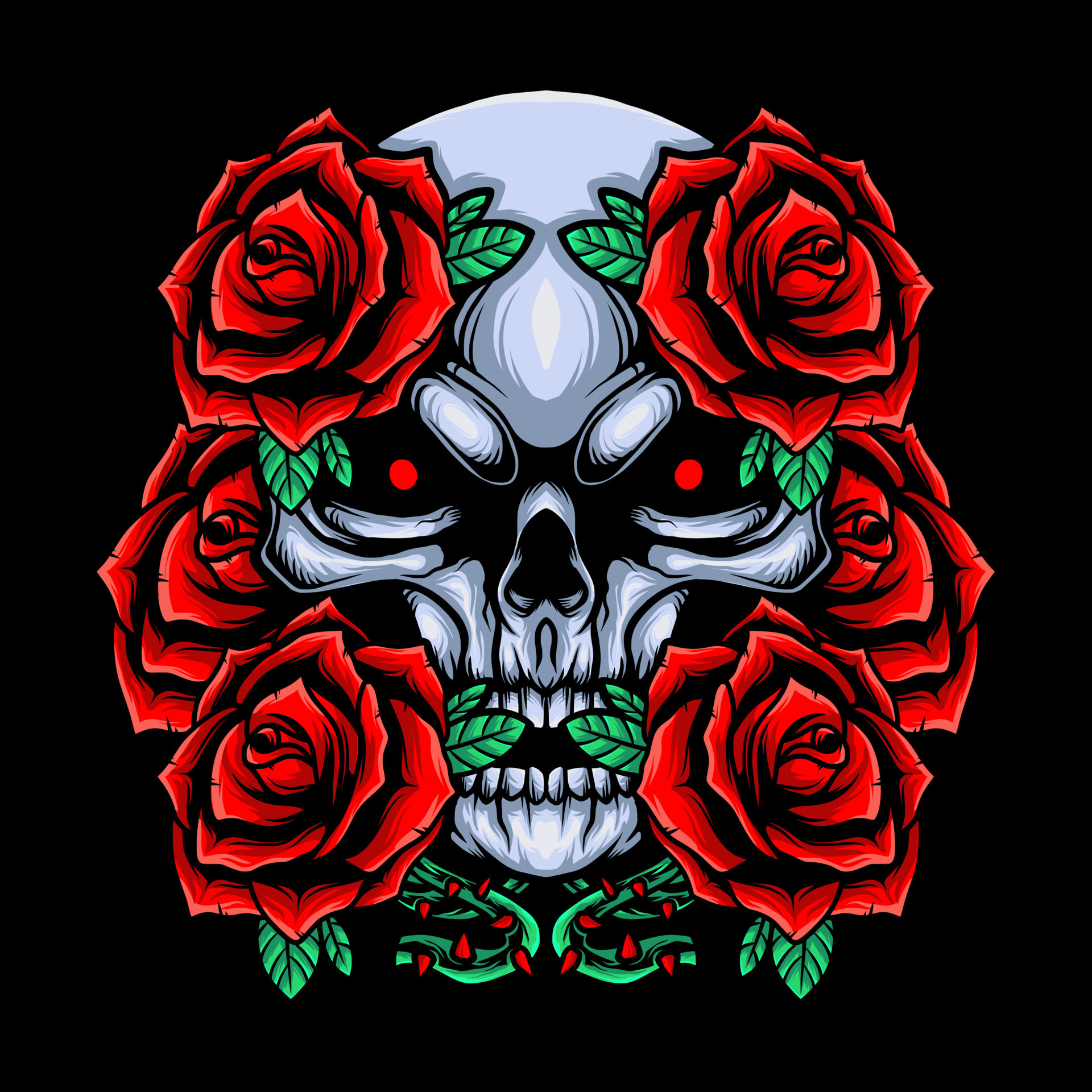 Skull Head With Rose Flower Vector Illustration Design 16669998 Vector