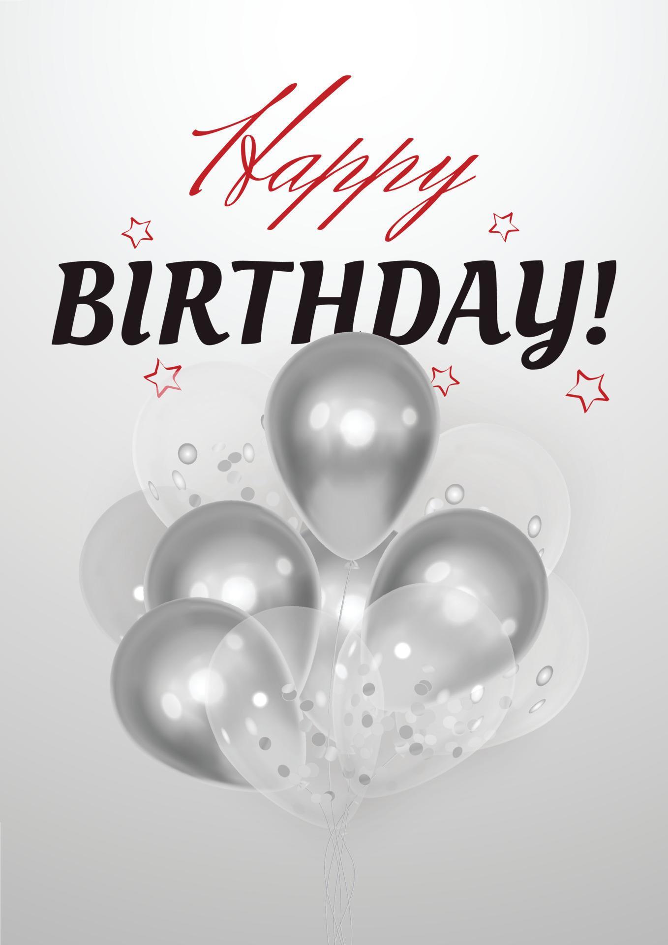 Happy Birthday Classy Postcard With Silver Balloons 16670475 Vector Art At Vecteezy