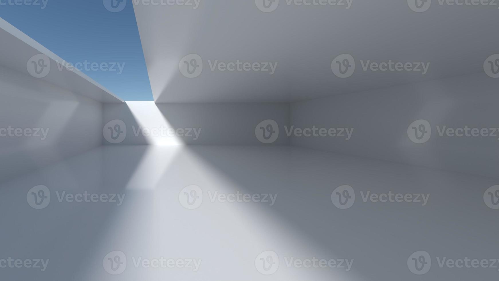 Empty room with white walls and openings on the ceiling overlooking the ...