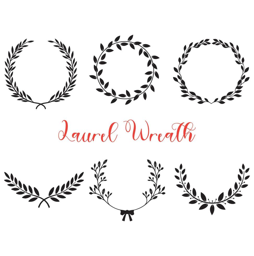 Laurel wreath silhouette collection set on white background. Vector ... Laurel wreath silhouette collection set on white background. Vector ...