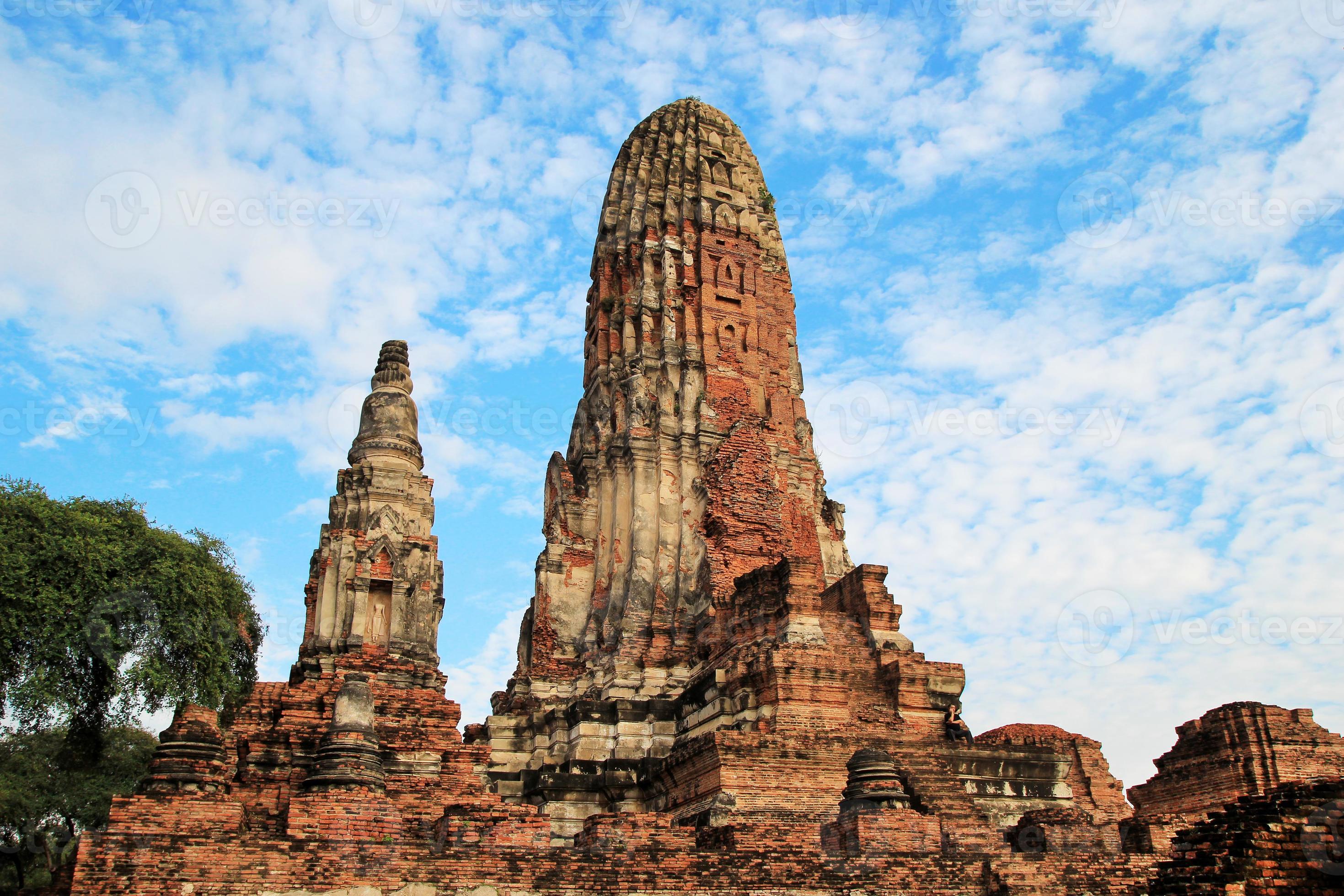 The ruins of ancient city on a background of a blue sky. Ayutthaya Historical park. Ayutthaya ...