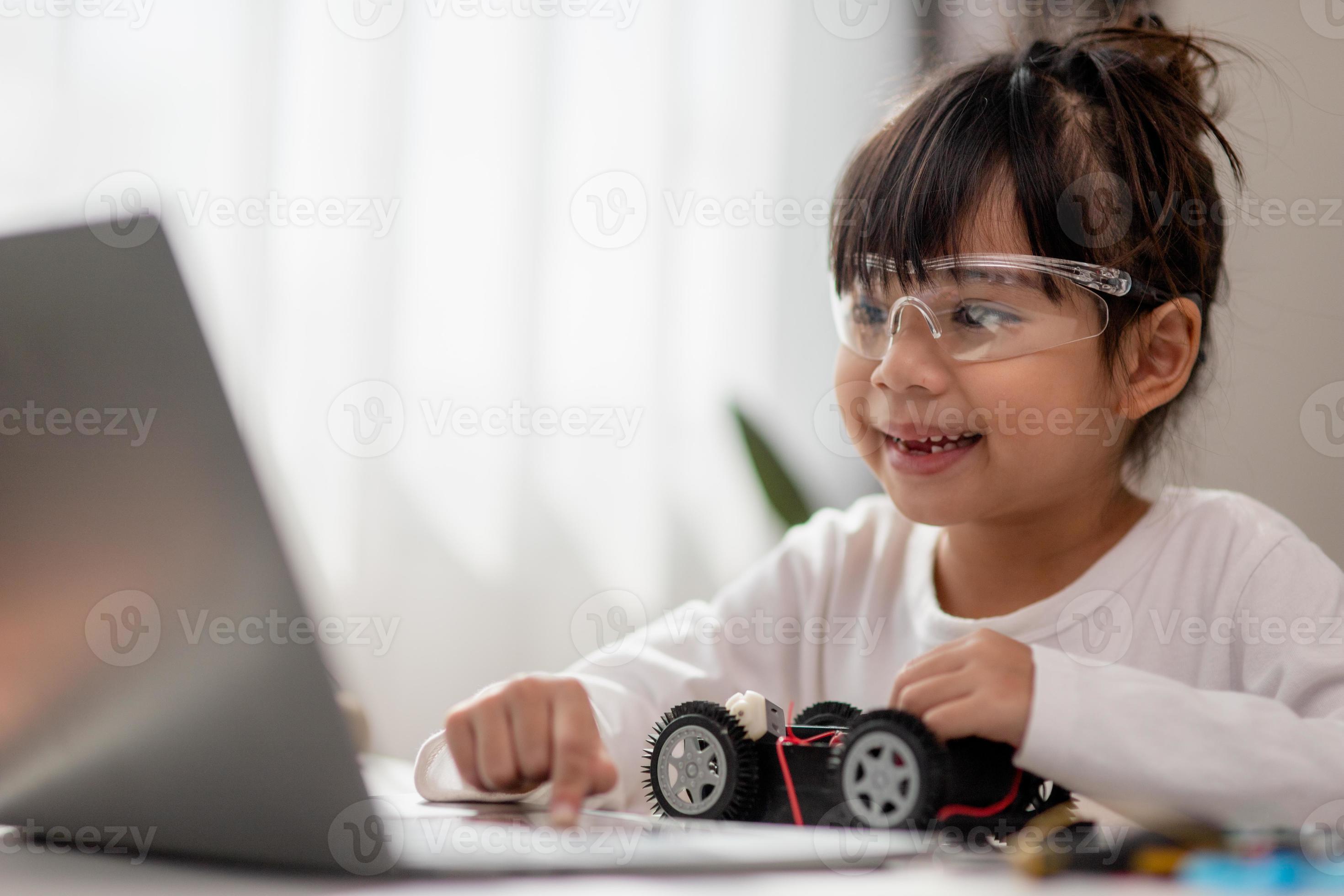 Asia students learn at home in coding robot cars and electronic board ...