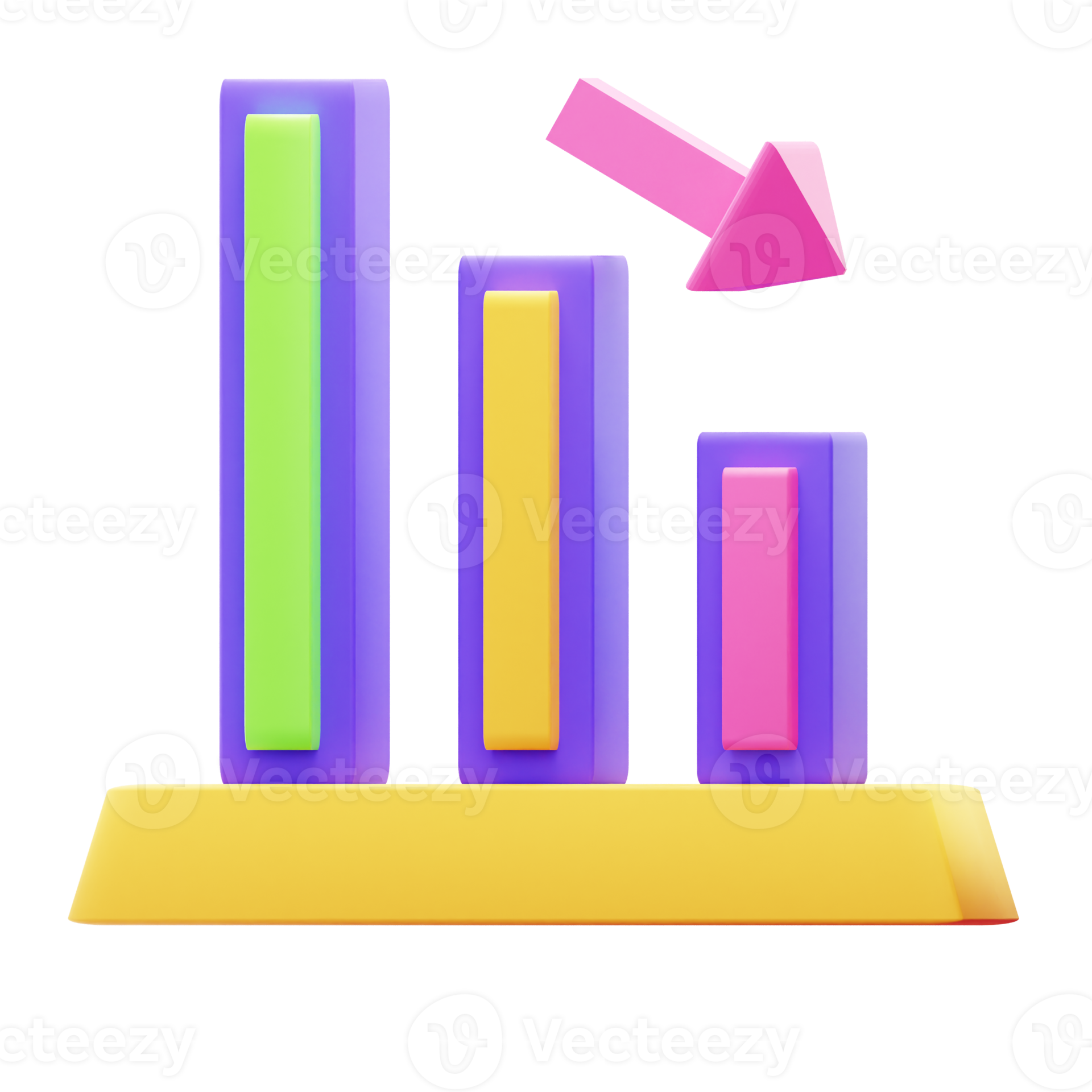 3D Render Decrease Bar Graph Icon 16693549 PNG