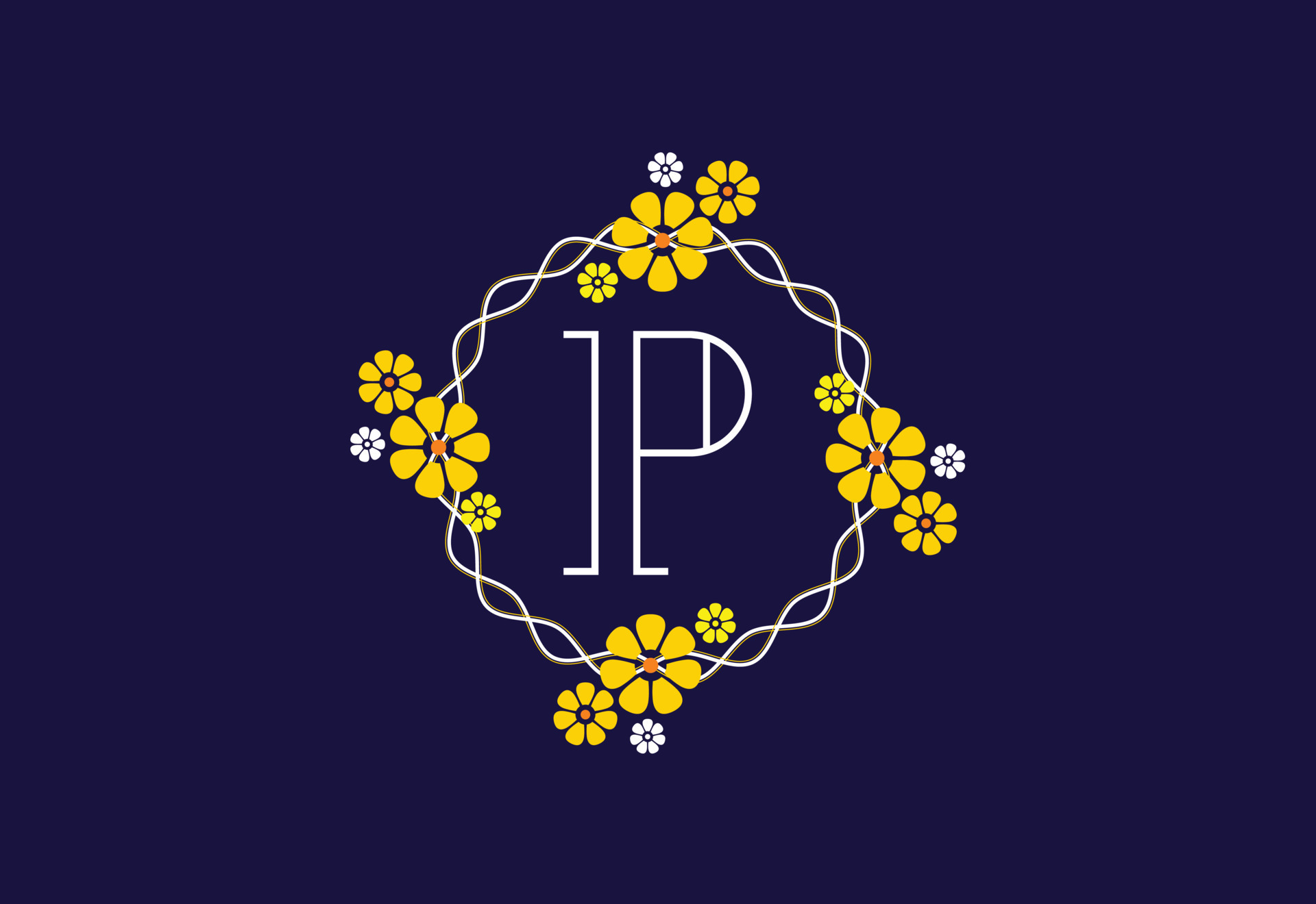 Floral Monogram Letter P Initial Alphabet With Botanical Elements