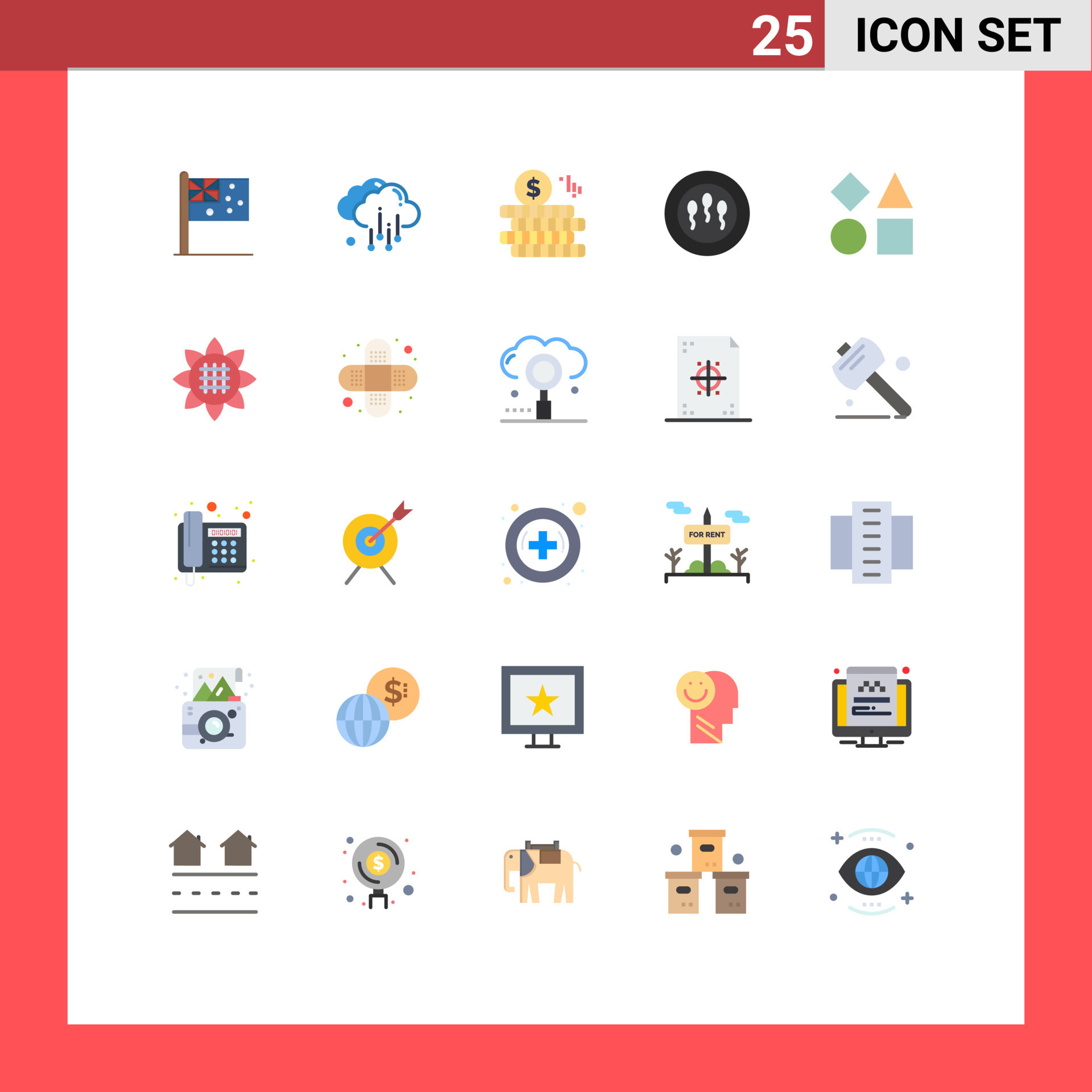 Set Of 25 Vector Flat Colors On Grid For Flora Shapes Coin Geometric Science Editable Vector