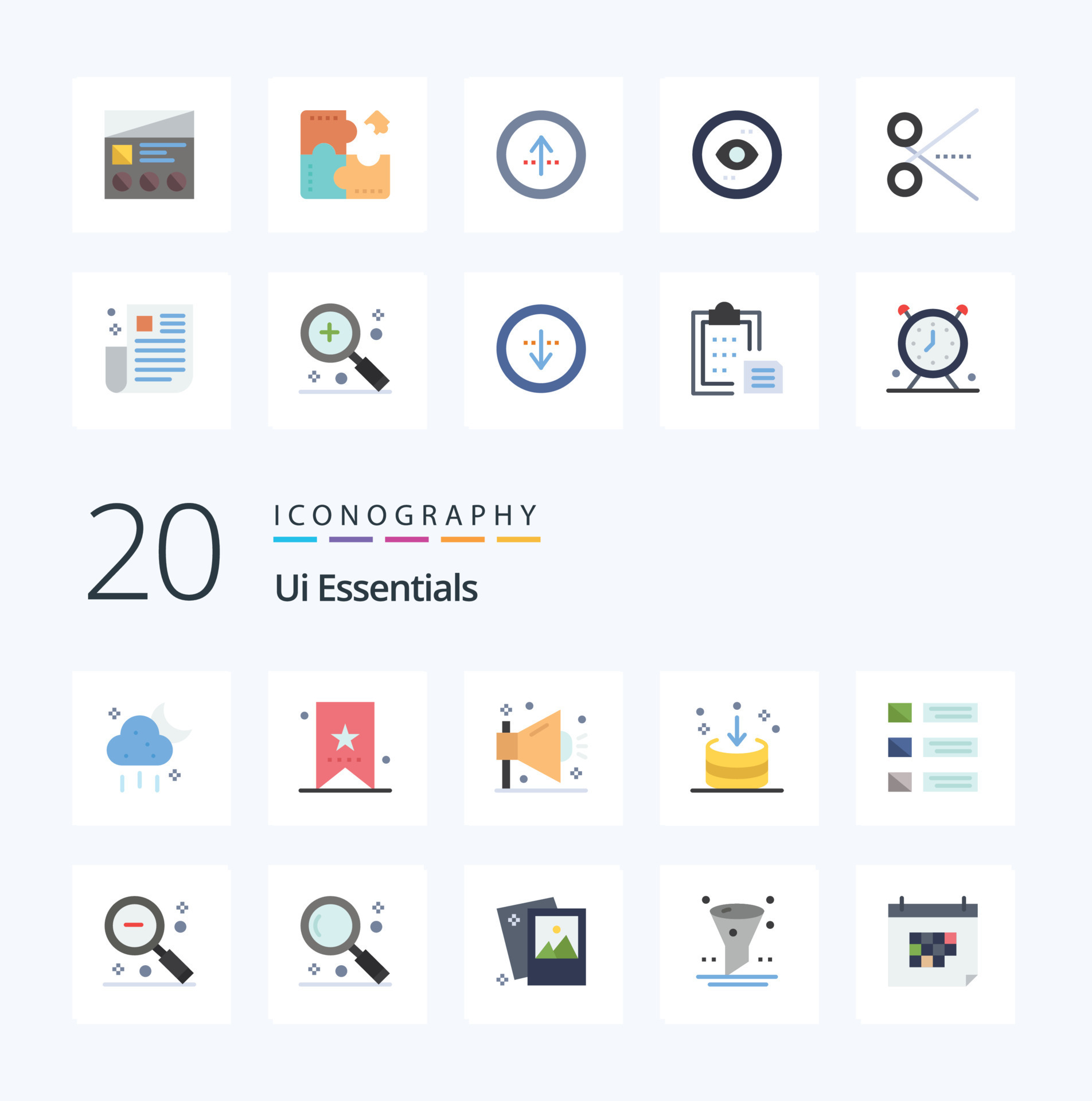 20 Ui Essentials Flat Color icon Pack like ui lo ui fi seo 16699790 Vector Art at Vecteezy
