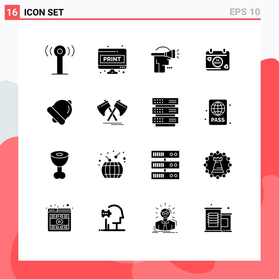 16 Universal Solid Glyphs Set For Web And Mobile Applications Education Alarm Head Day Calendar